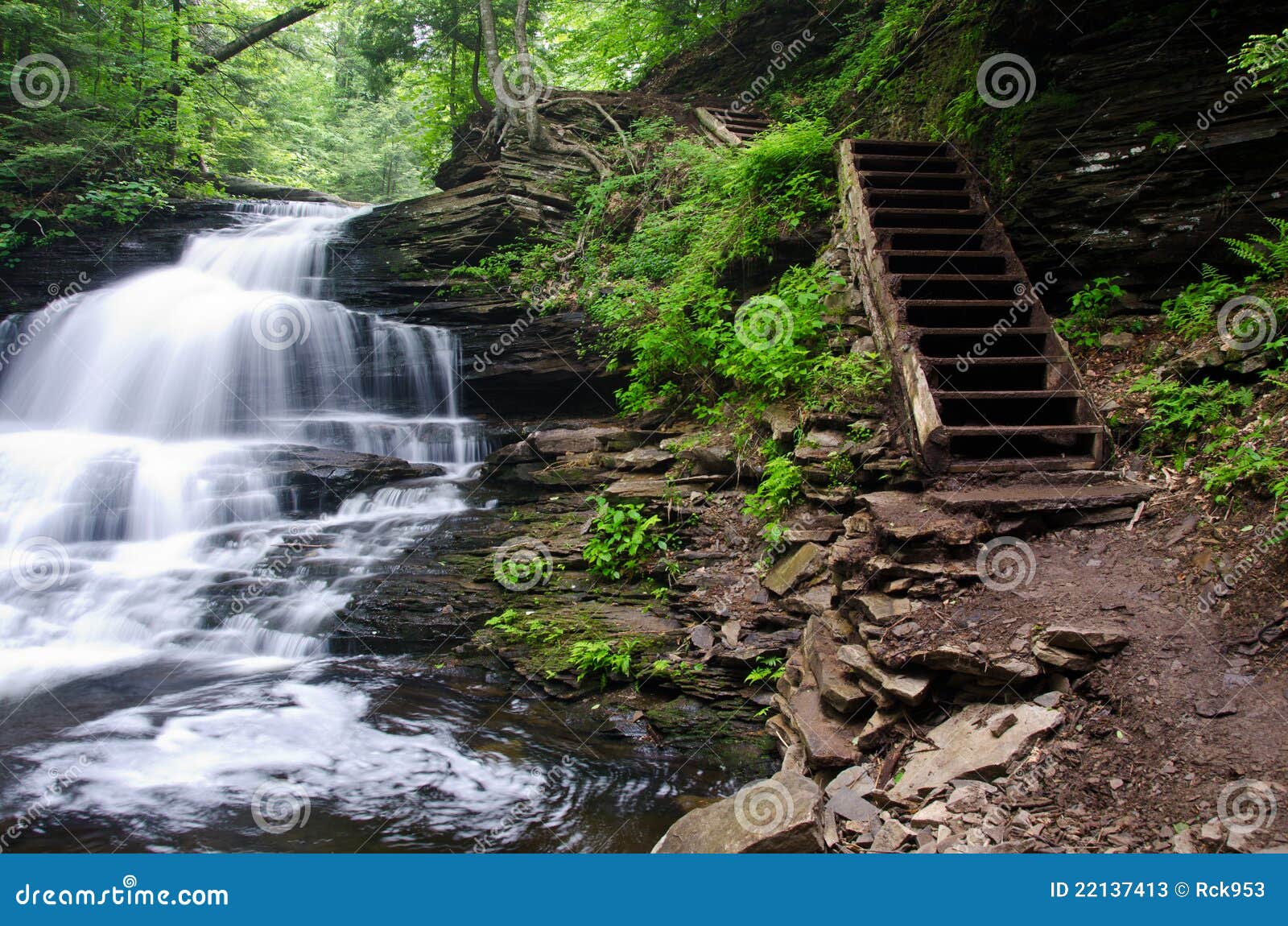 Waterfall and Stairs stock image. Image of rushing, path - 22137413