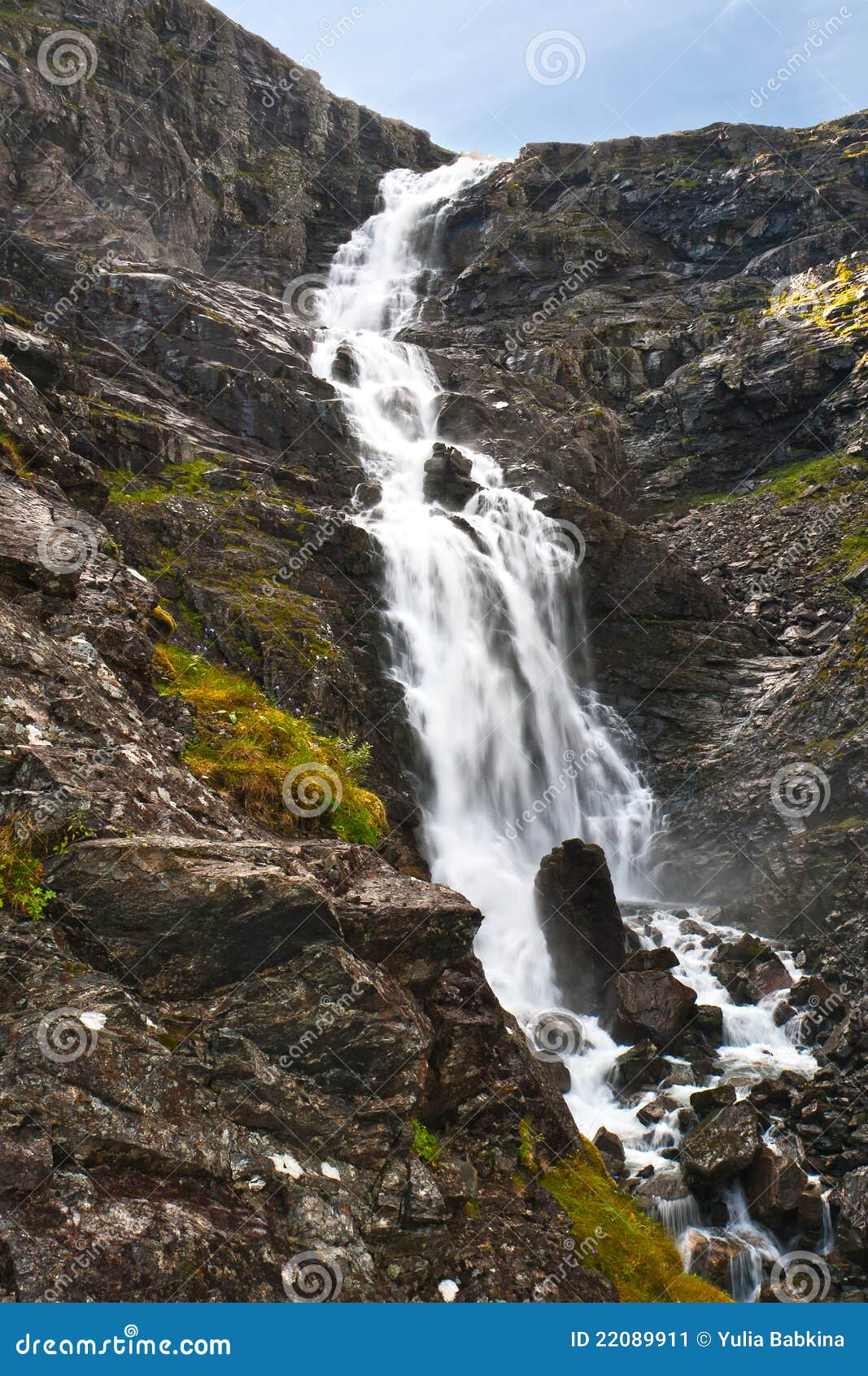 Waterfall Stigfossen Over Road Trollstigen, Norway - Scandinavia Stock ...