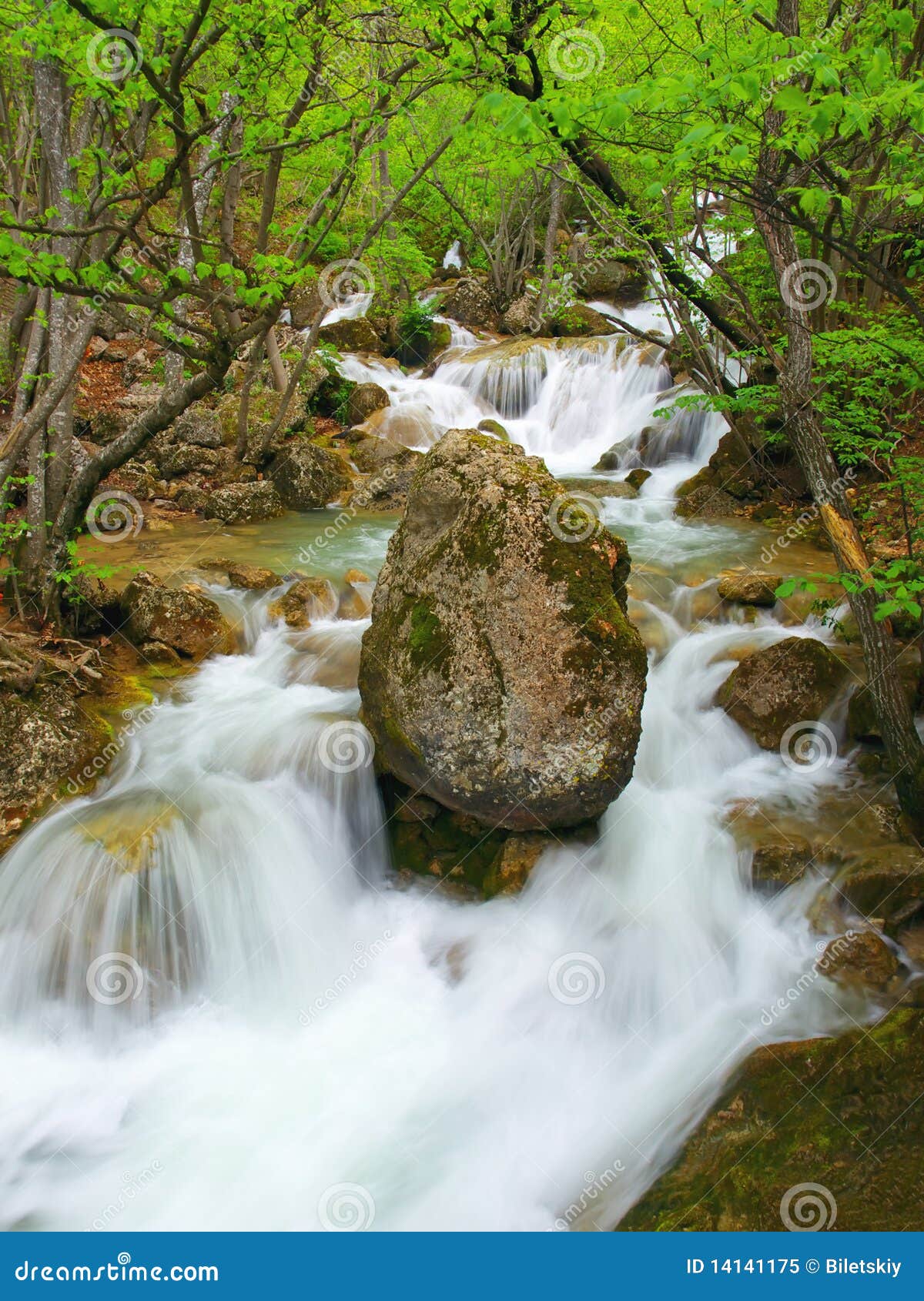 Waterfall with Stone in Centre Stock Image - Image of light, landscape ...