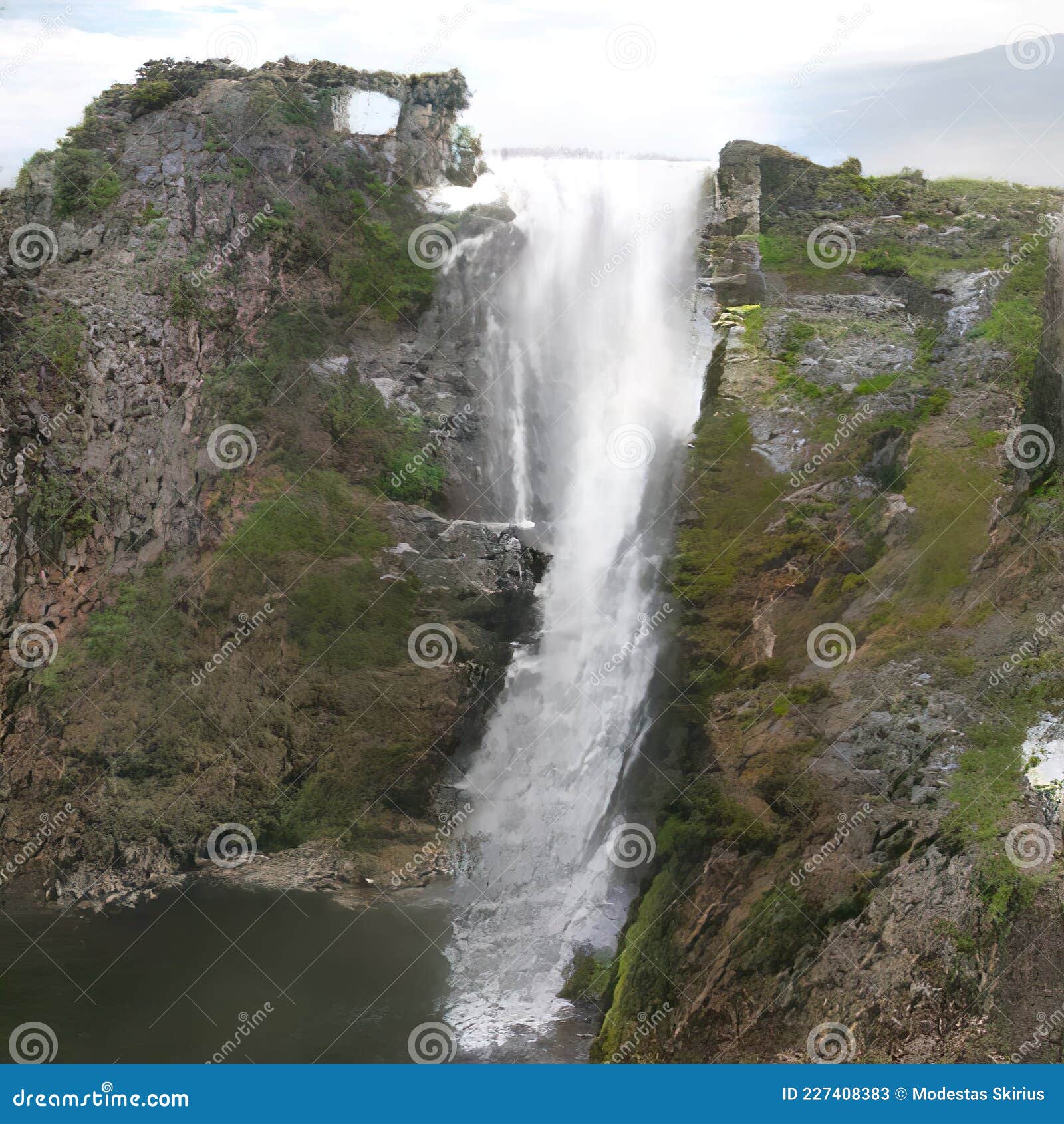 Waterfall with Strange Rock Formation Stock Image - Image of landscape ...