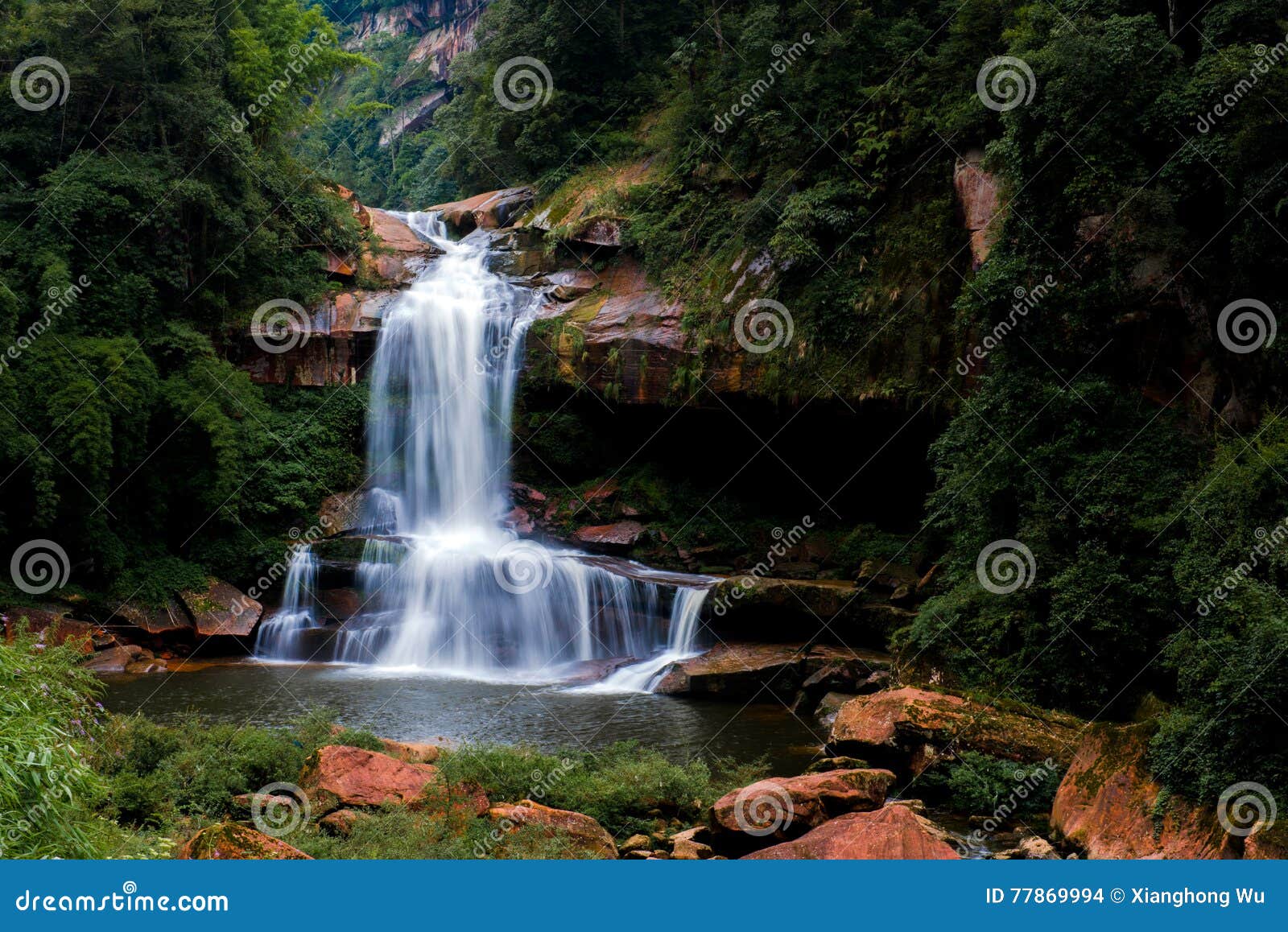 Waterfall and Stream in Forest Stock Photo - Image of light ...