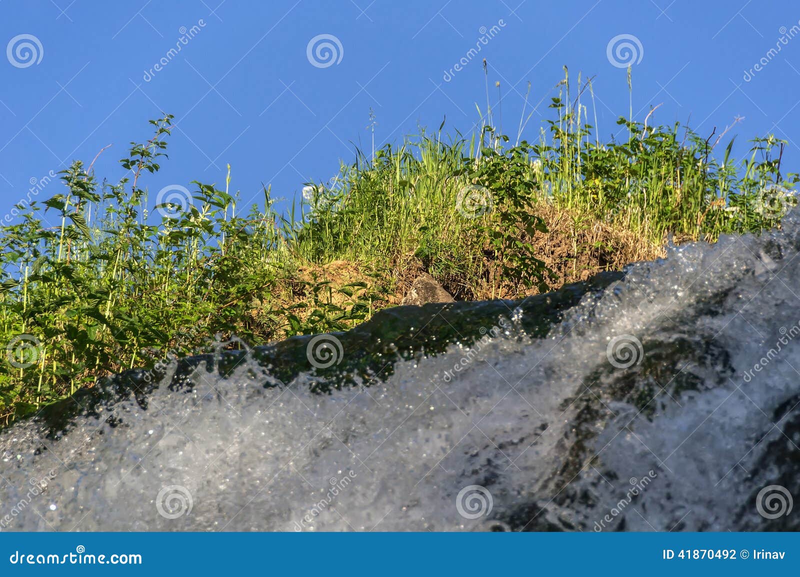 Waterfall stream grass stock photo. Image of stones, blur - 41870492