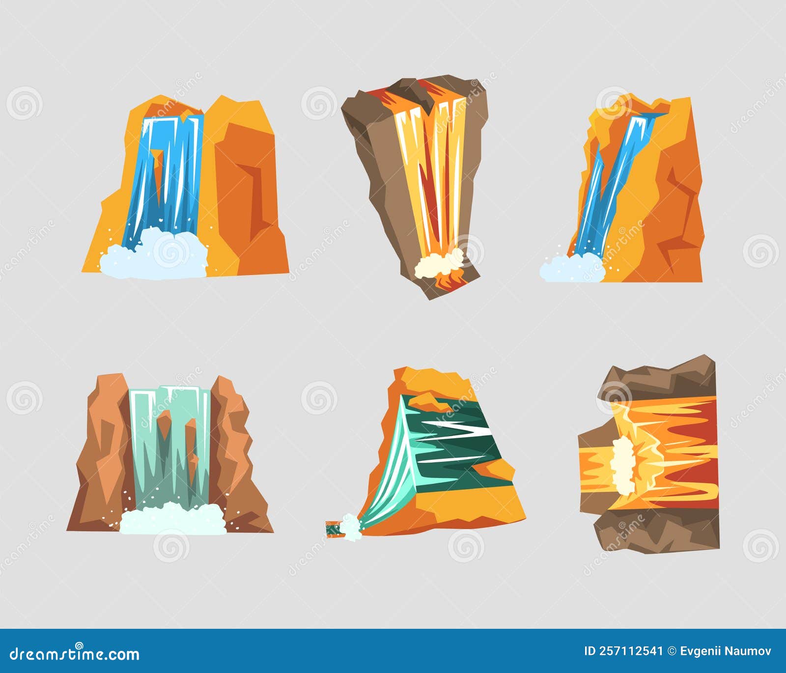 Waterfall Streams Flowing from Mountains Cartoon Vector Illustration ...