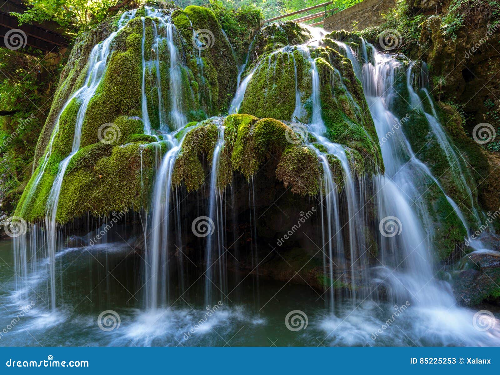 Waterfall in the summer stock image. Image of mountain - 85225253