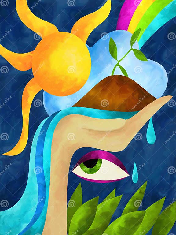 Waterfall and sun stock illustration. Illustration of drawing - 26014241