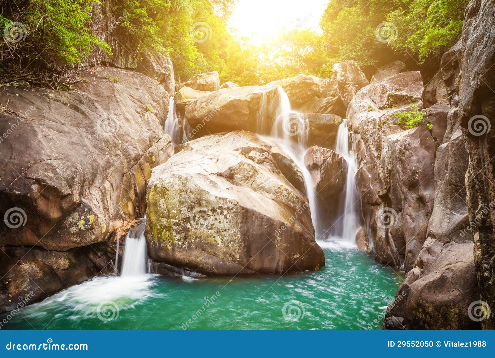 Waterfall and sun stock photo. Image of forest, beauty - 29552050