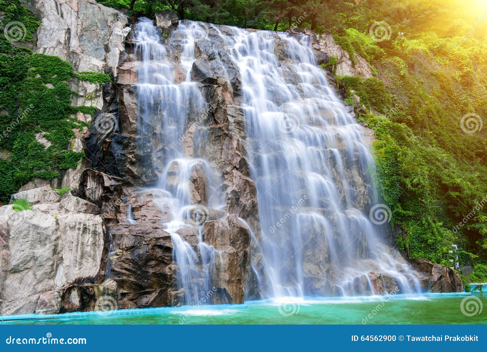 Waterfall with Sunlight in Korea Stock Photo - Image of park, water ...
