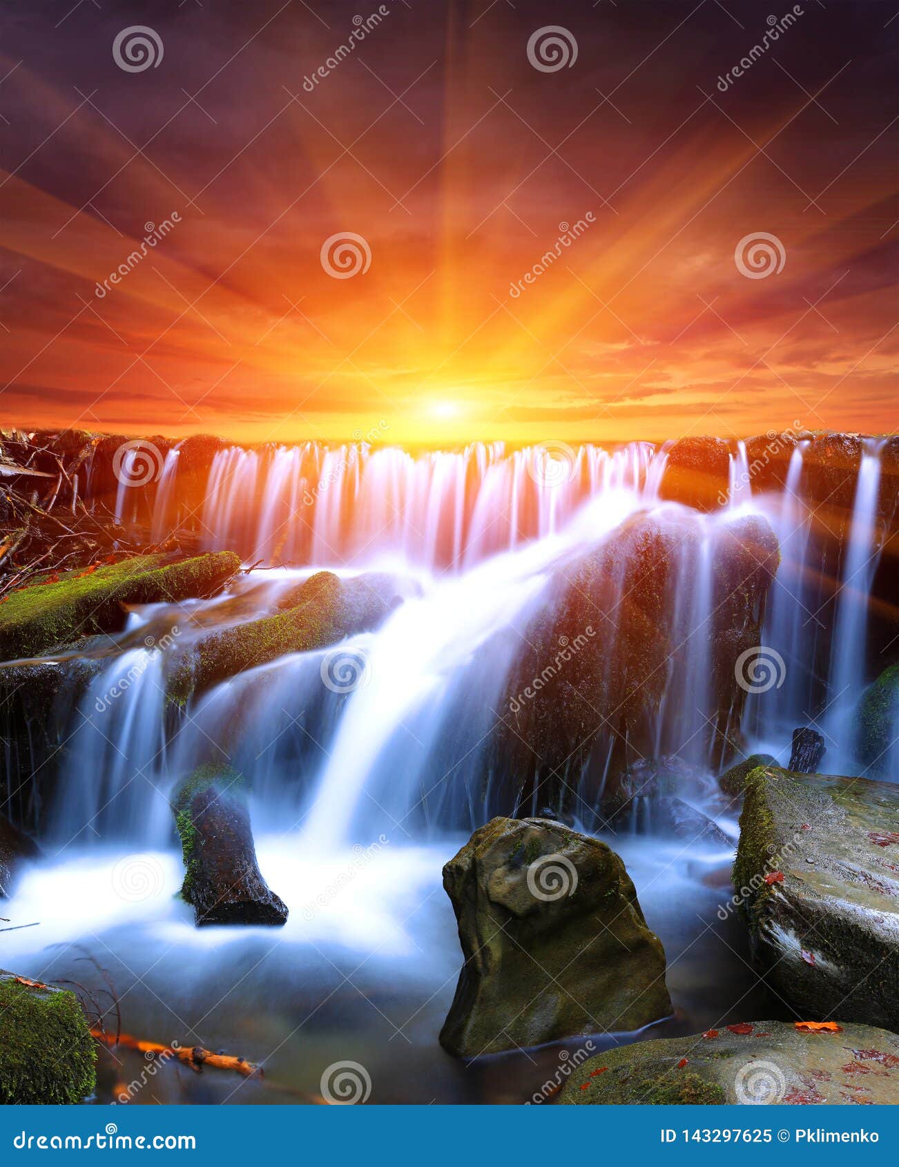 Waterfall on Sunset Background Stock Image - Image of stream, scenic ...