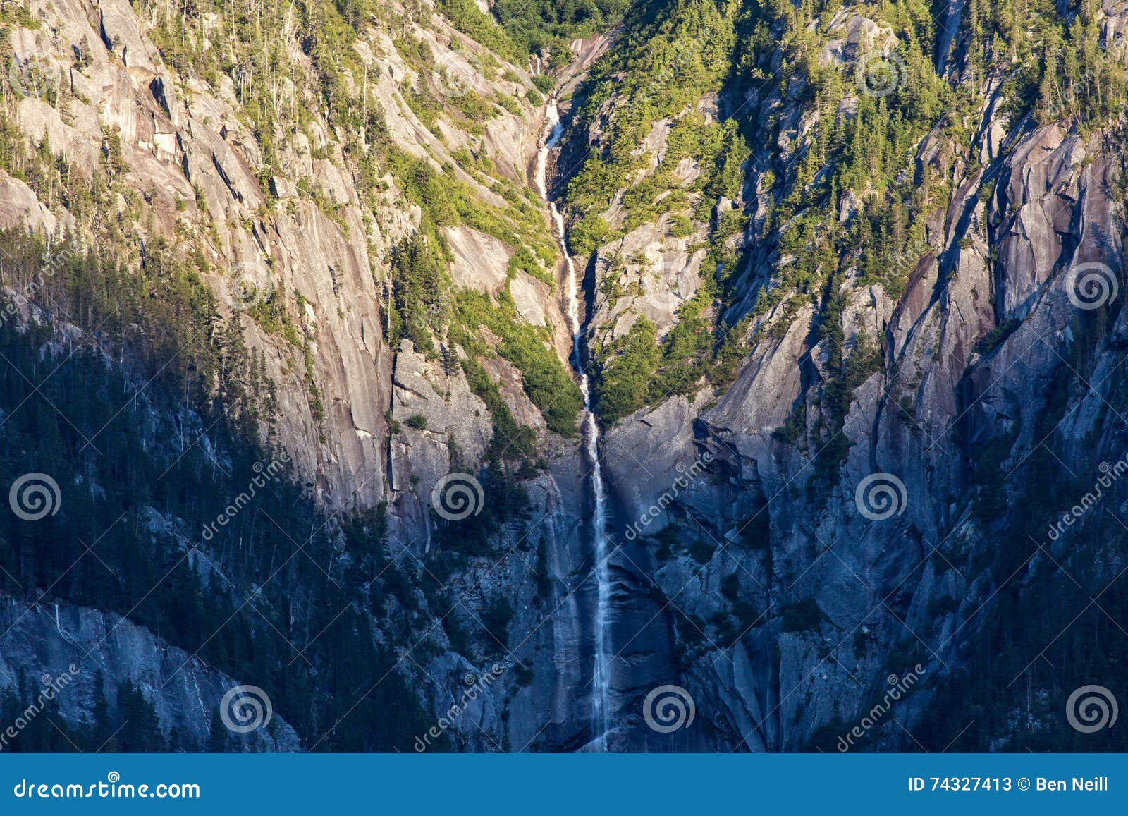 Waterfall and Sunset Creeping Up Mountain Stock Image - Image of sunset ...