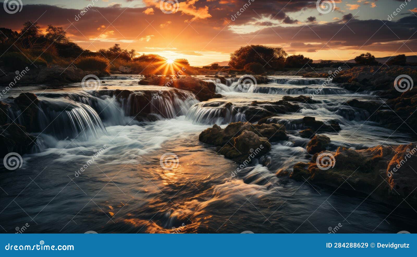 Waterfall at Sunset. Generative AI. Stock Image - Image of seascape, cascade: 284288629