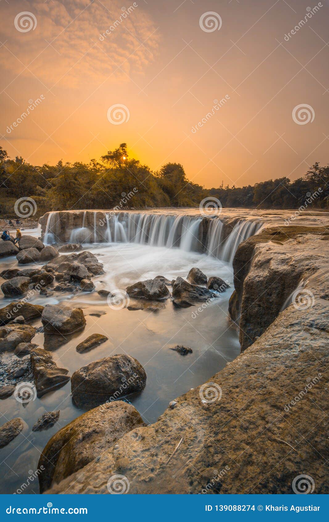 Waterfall at Sunset Moment Forest Stock Photo - Image of waterfall ...