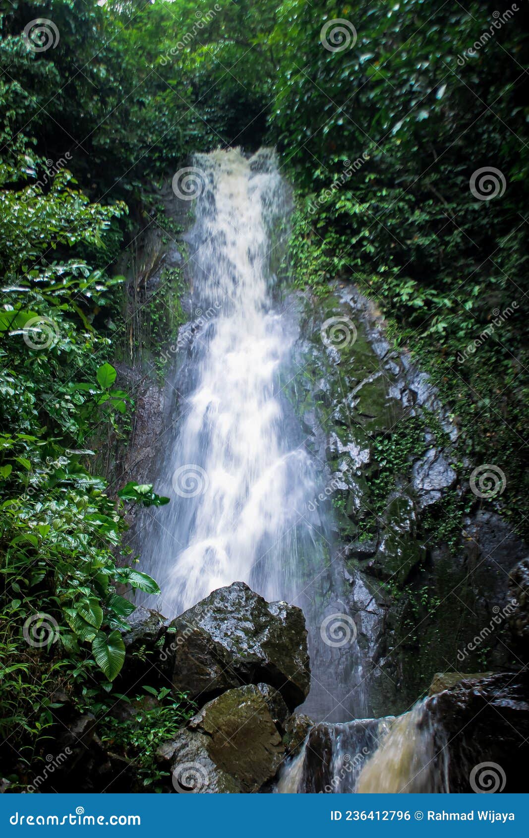 A Waterfall Surrounded by Lush Greenery Stock Photo - Image of ...
