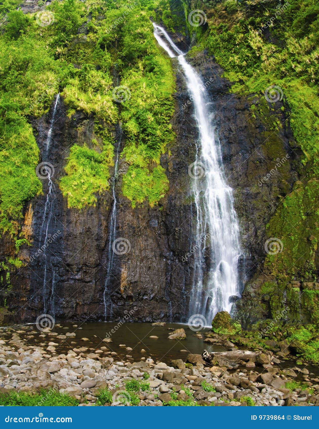 Waterfall, Tahiti Island, French Polynesia, Close To Bora-Bora Stock ...