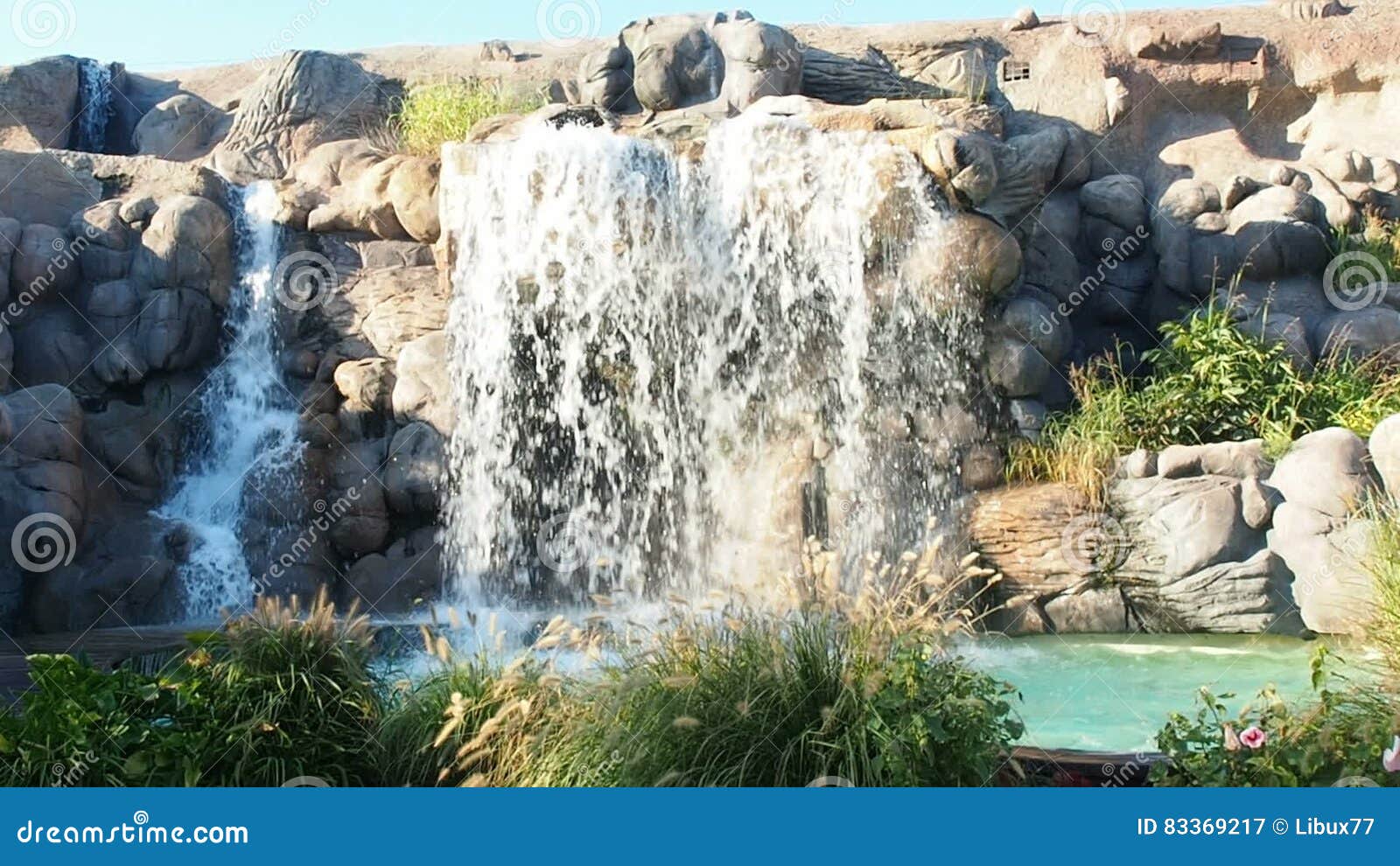 Waterfall at theme park stock video. Video of park, stream - 83369217