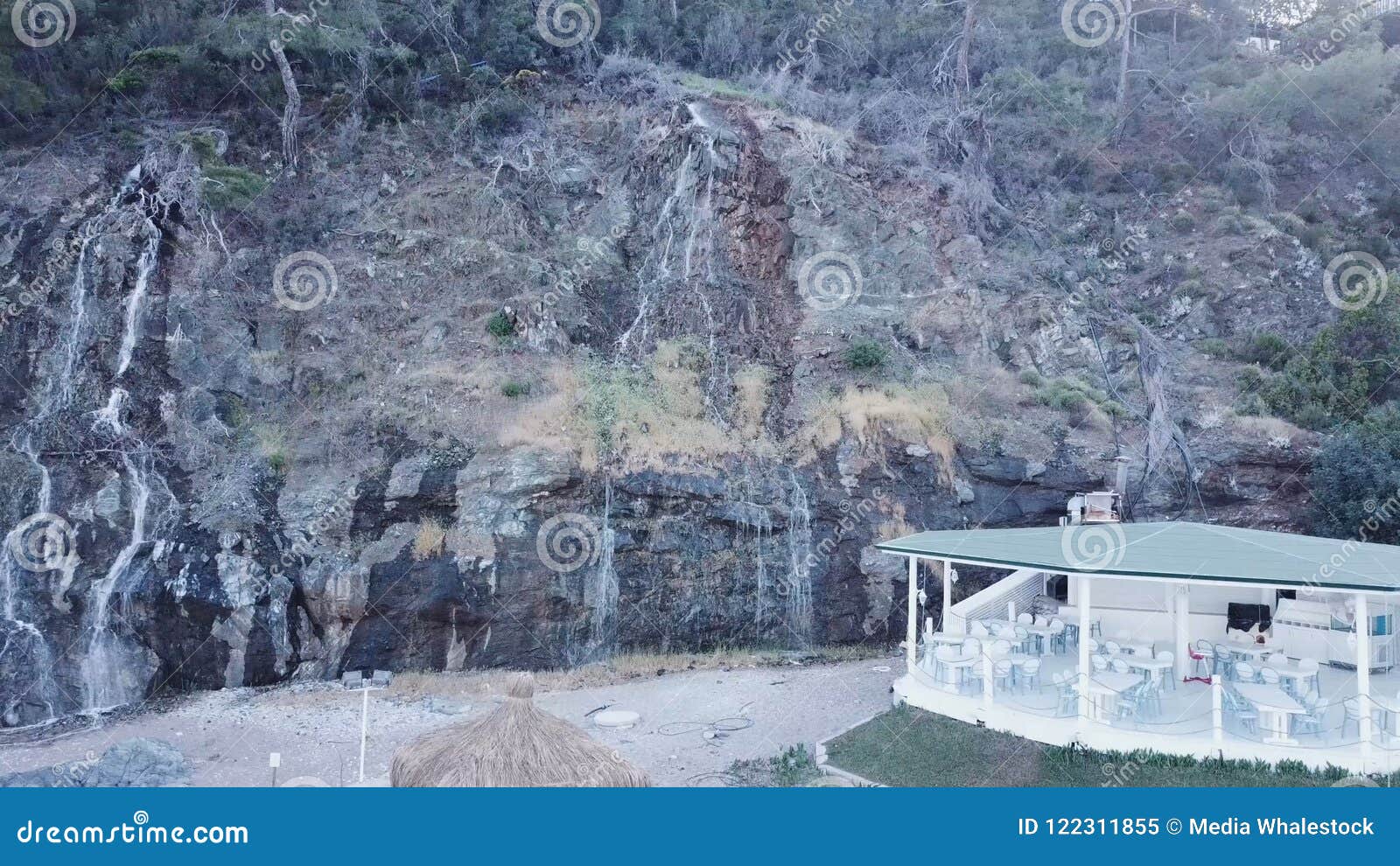 Waterfall from the Top View. Video. a Stream of Water Flowing Down ...