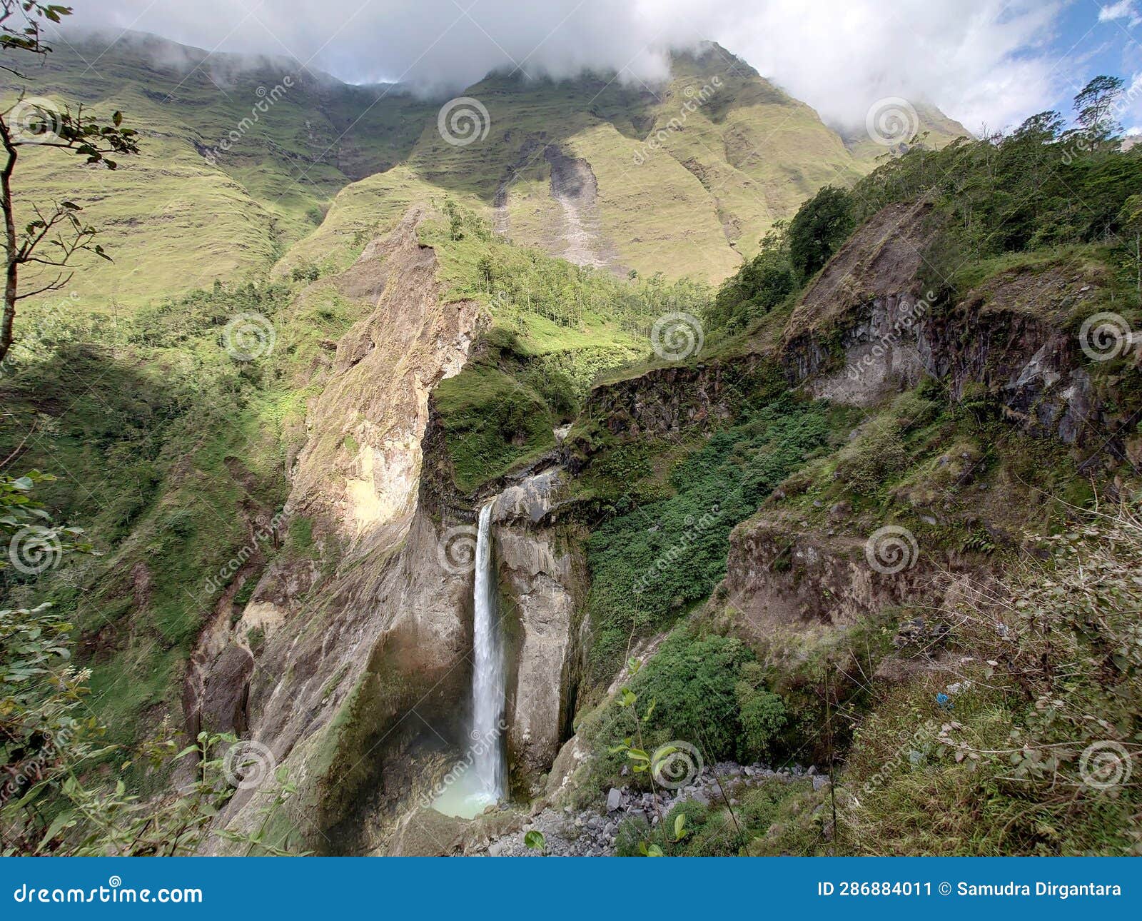 Waterfall in Torean Trek on Rinjani Mountain Stock Image - Image of ...