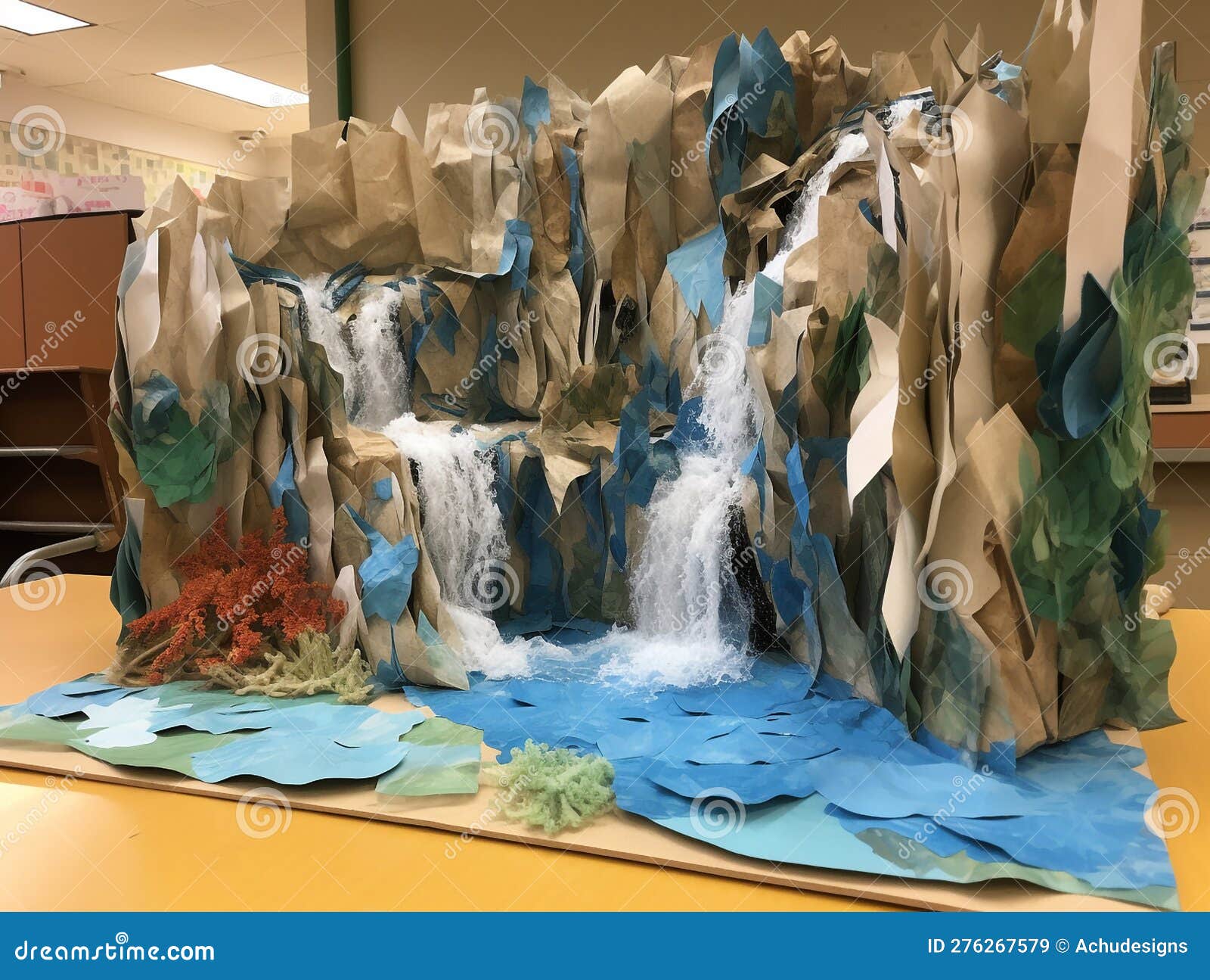 A Waterfall with Torn Paper Layers Stock Illustration - Illustration of ...