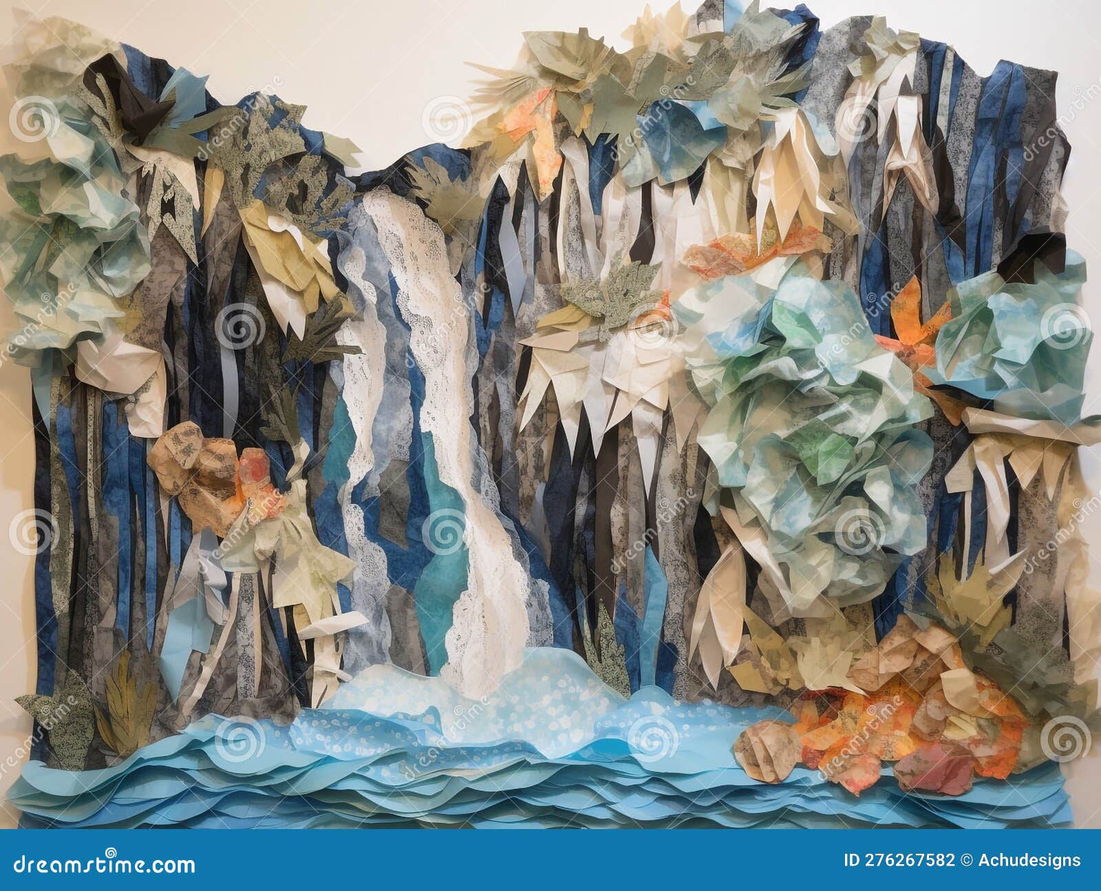 A Waterfall with Torn Paper Layers Stock Illustration - Illustration of ...