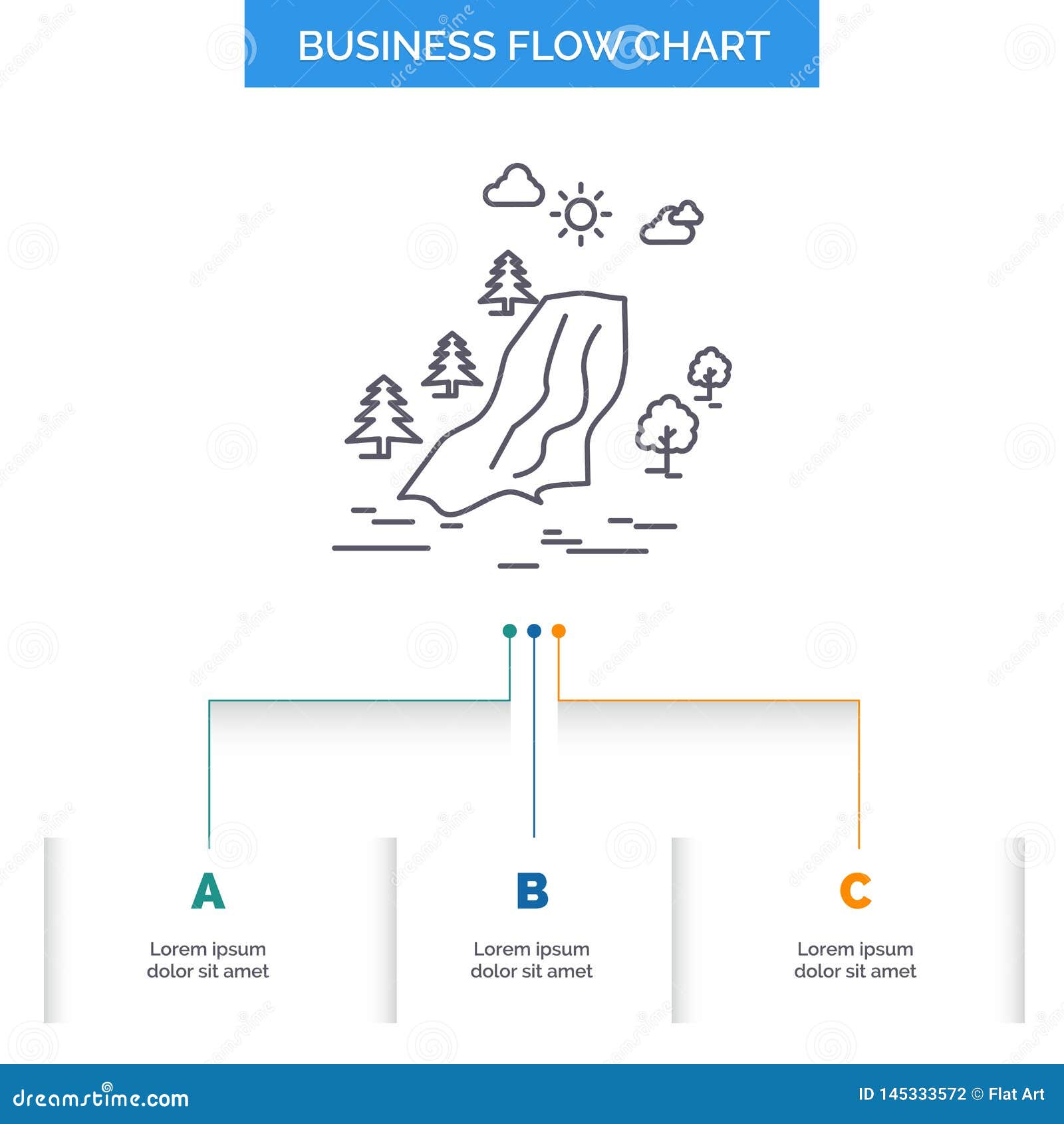 Waterfall, Tree, Pain, Clouds, Nature Business Flow Chart Design with 3 ...