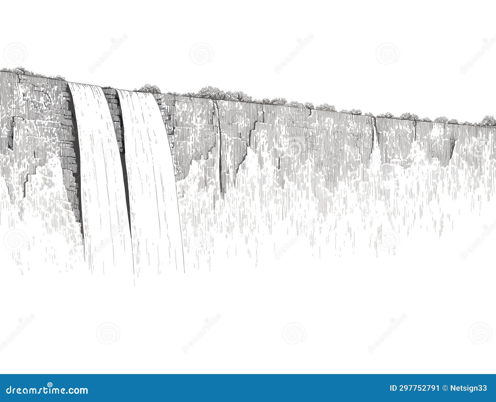 A Waterfall with Trees and Grass - Victoria Falls Stock Vector ...