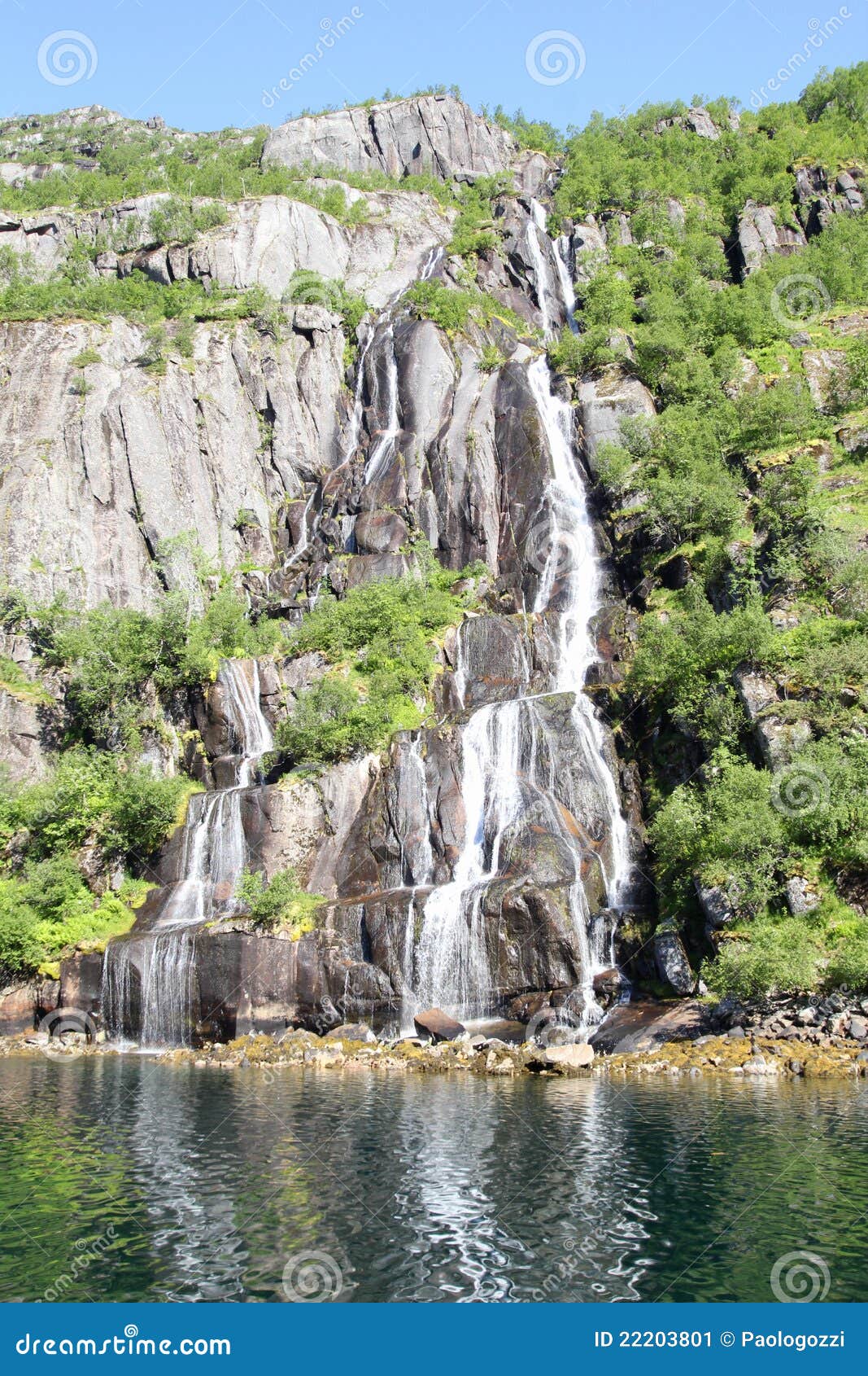 Waterfall of Trollfjord stock image. Image of clouds - 22203801