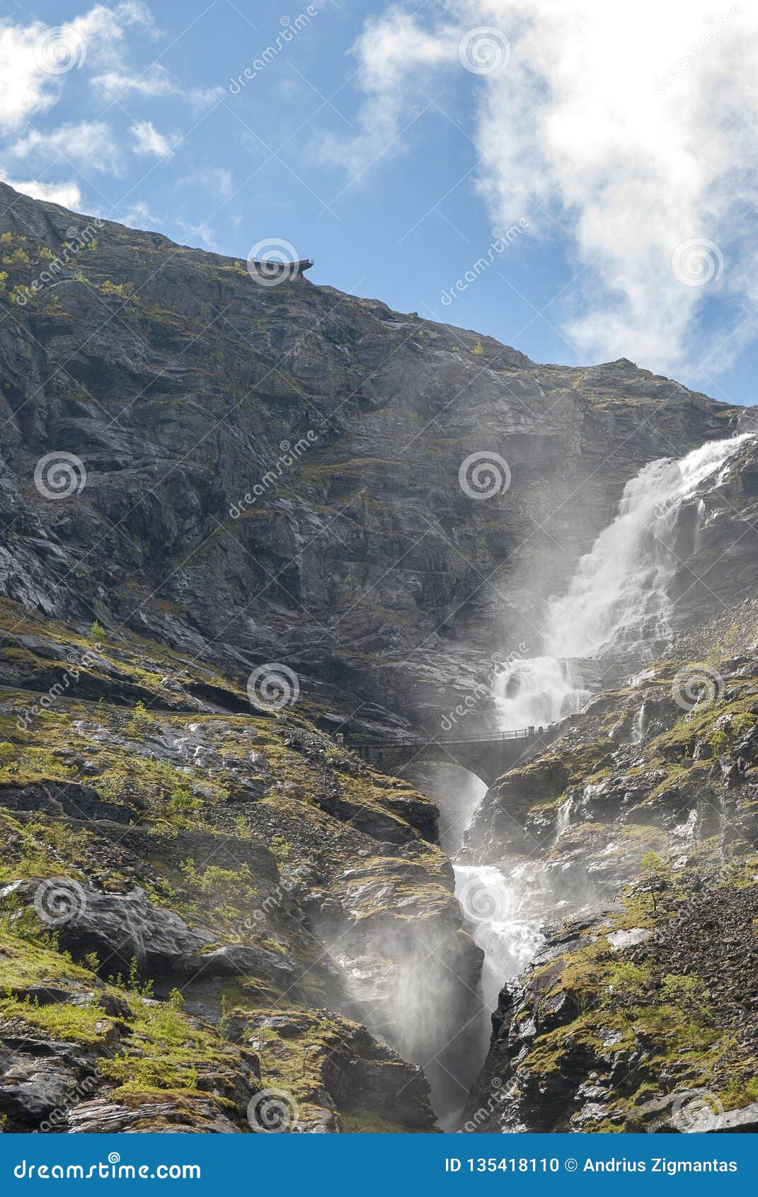 Waterfall and bridge stock photo. Image of geiranger - 135418110