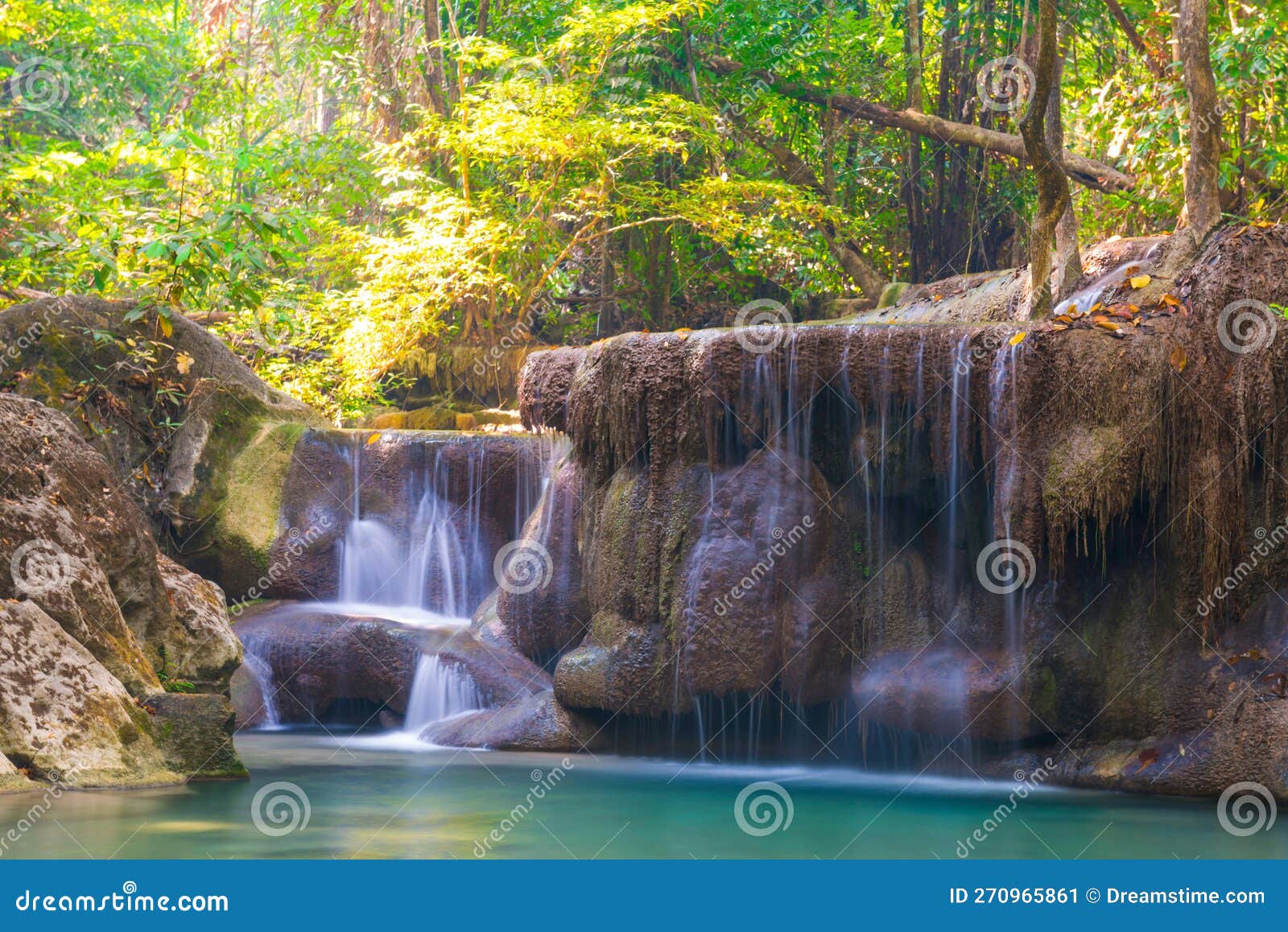 Waterfall in Tropical Landscape Stock Image - Image of water, freshness ...