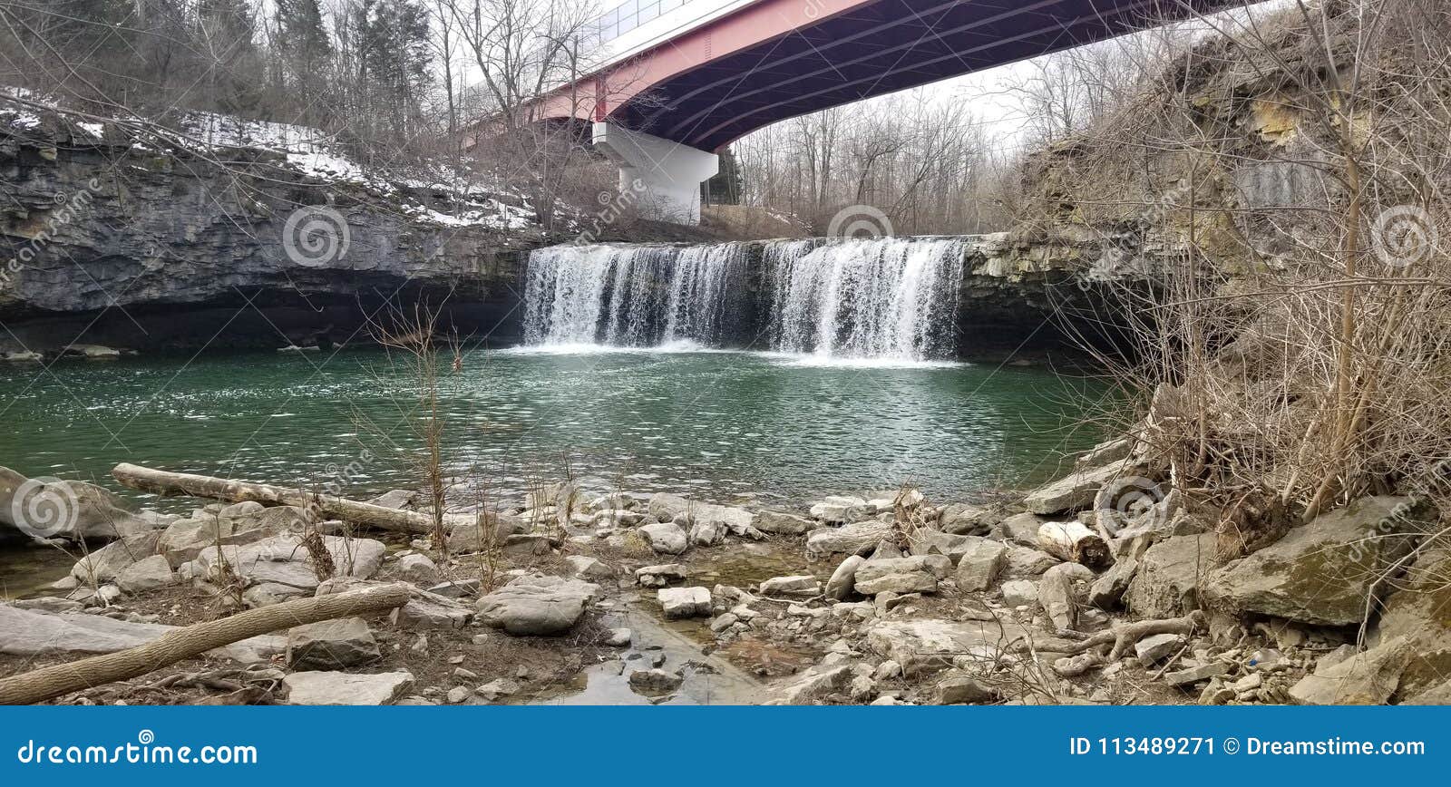 Waterfall under bridge stock image. Image of fall, waterfall - 113489271