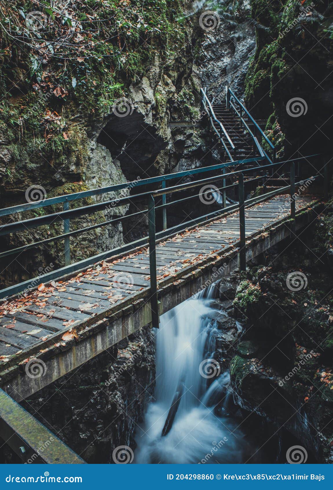 Waterfall Under the Wooden Bridge Stock Photo - Image of wooden, train ...
