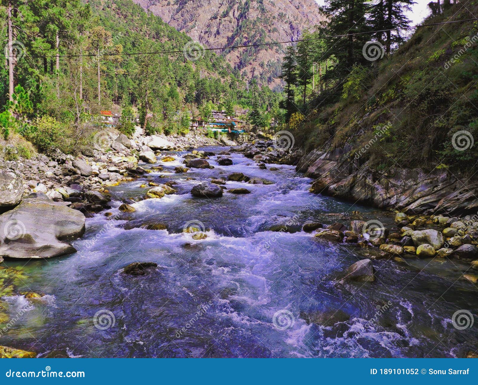 Waterfall with View with Forest Side Stock Photo - Image of mountains ...