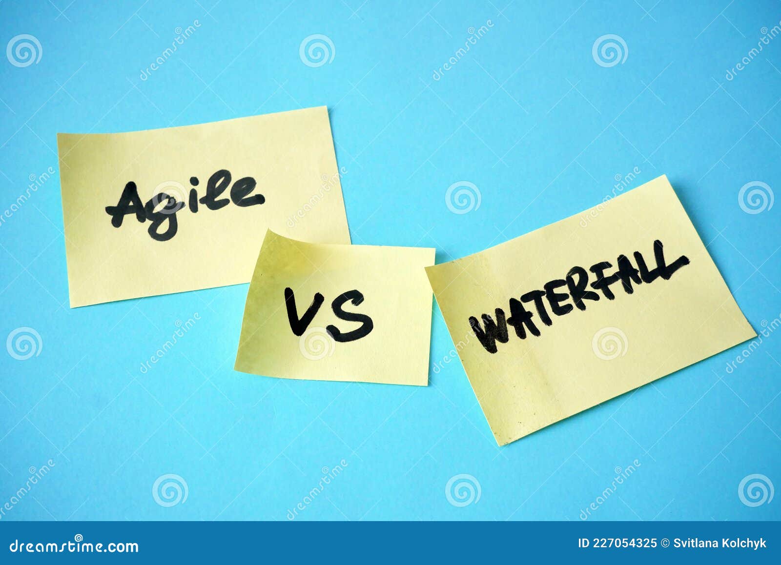 Waterfall Vs Agile Paper Task On Blue Background, Software Development ...