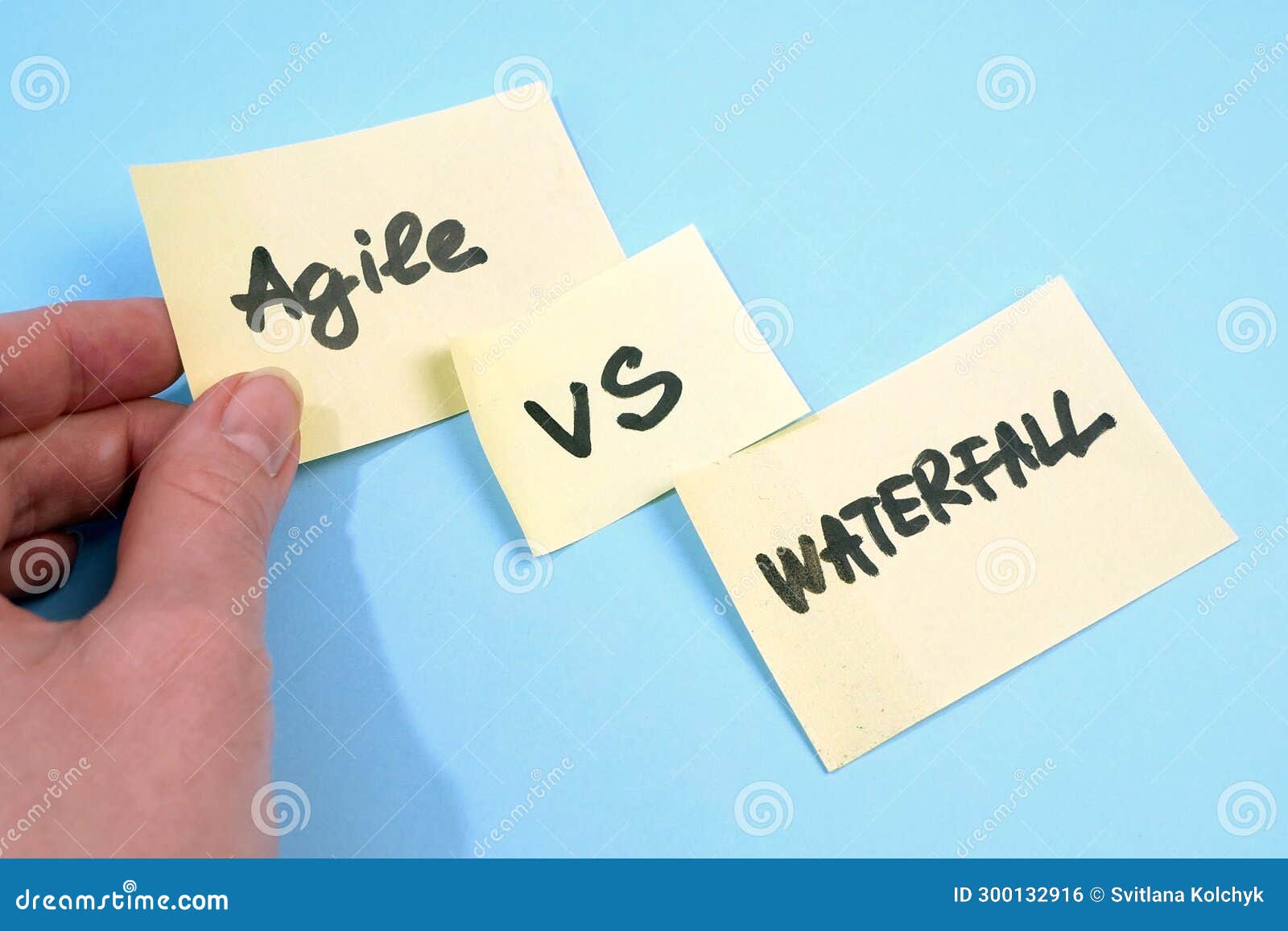 Waterfall Vs Agile Paper Task On Blue Background, Software Development ...