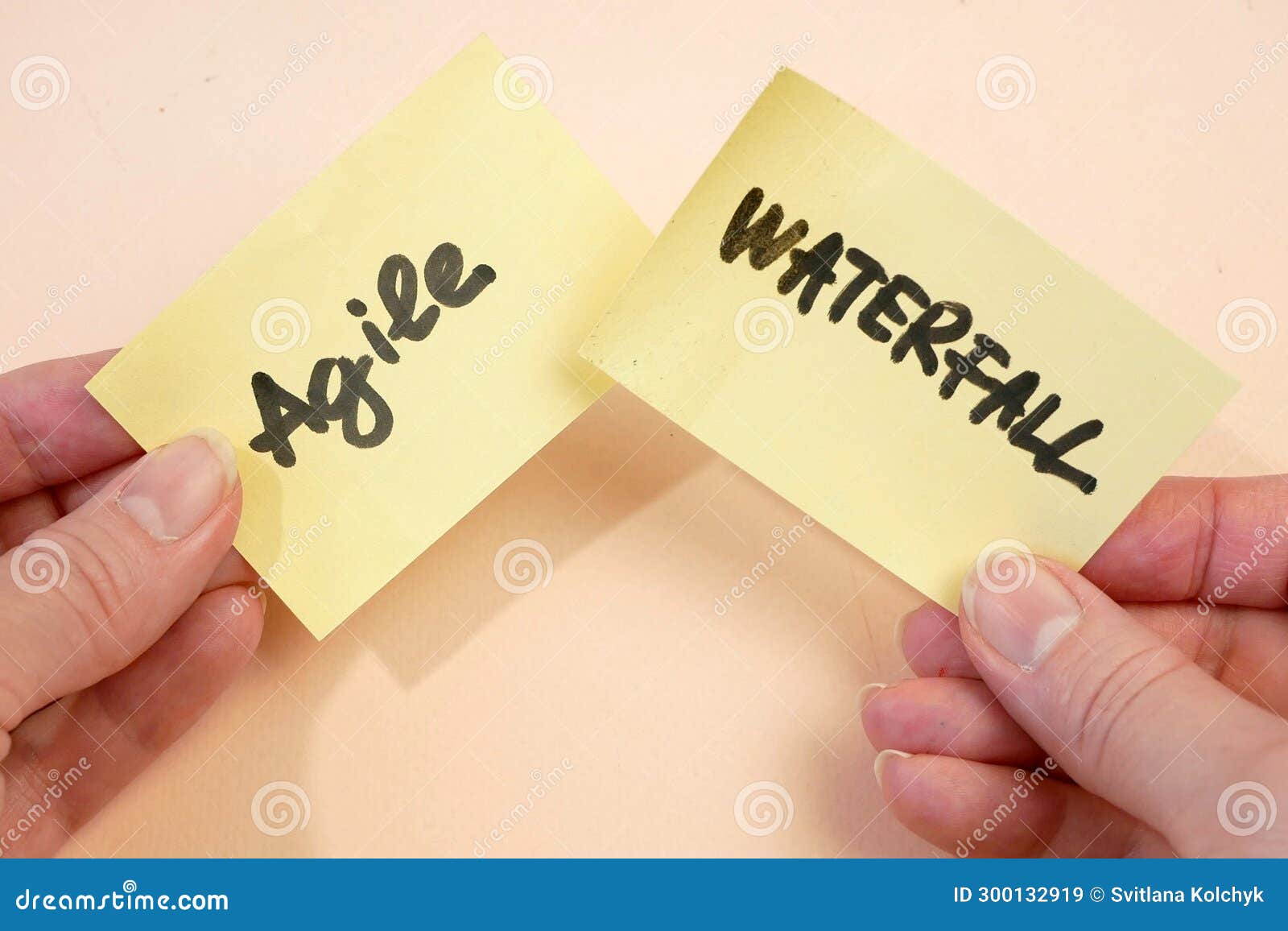 Waterfall Vs Agile Paper Task On Blue Background, Software Development ...