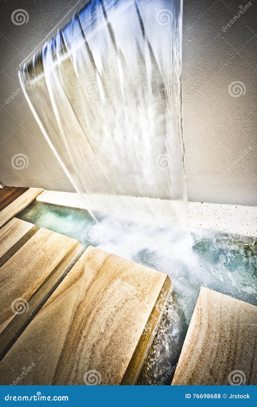 Waterfall on the Wall and Falling Water in the Wood Stock Photo - Image ...