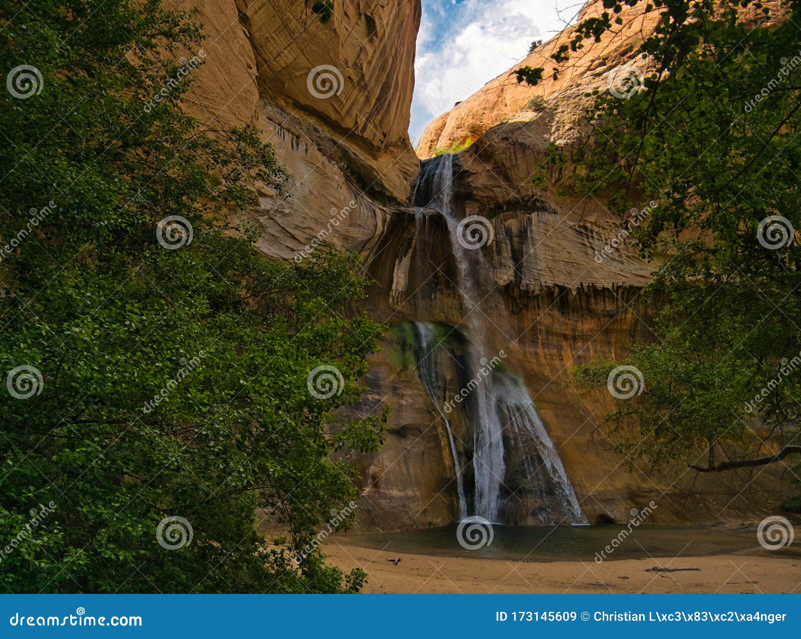 A Waterfall with Water Basin in a Canyon Stock Image - Image of ...