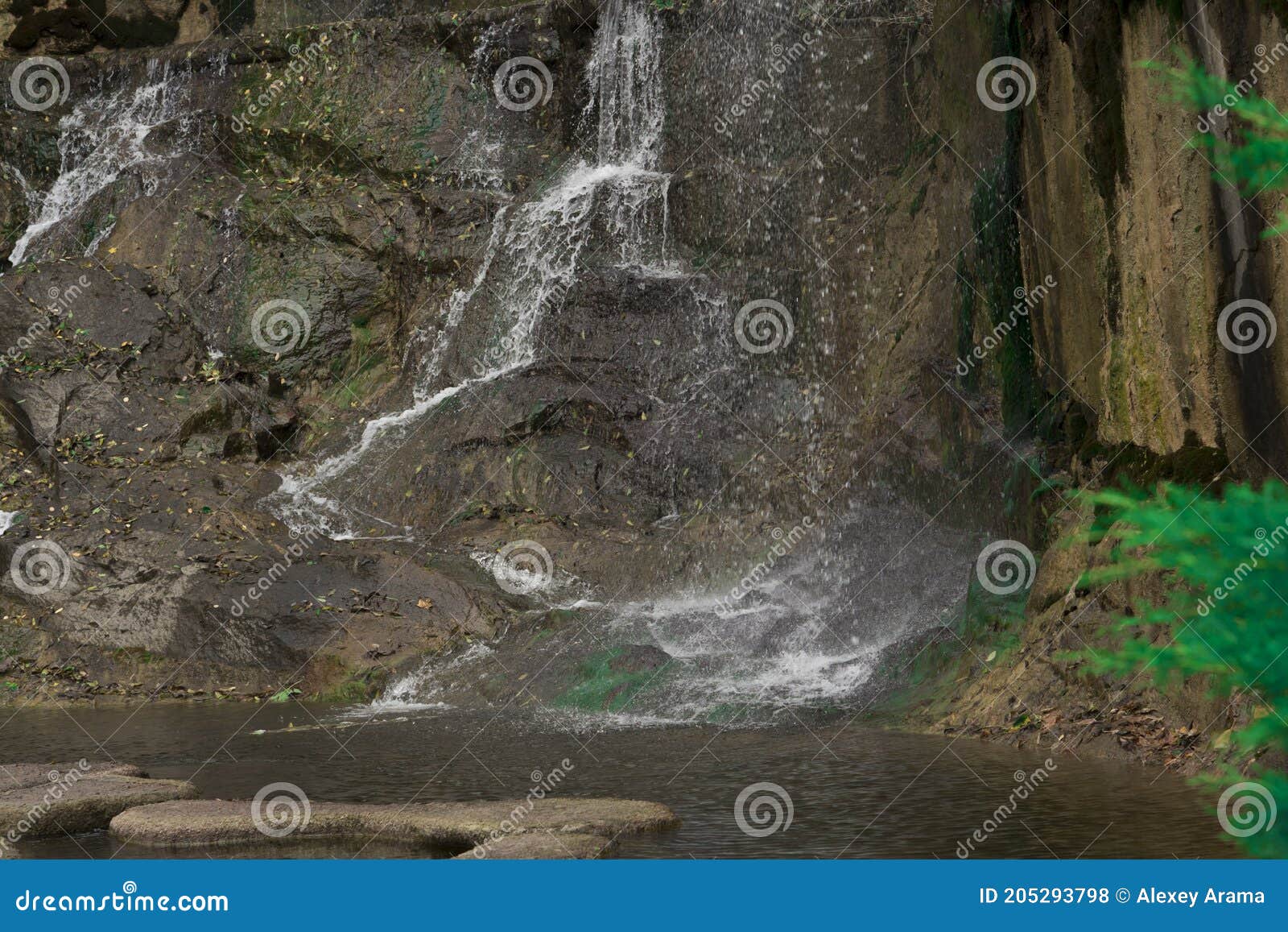 Waterfall, Water Flows Down the Rocky Rock into the Lake Stock Photo ...