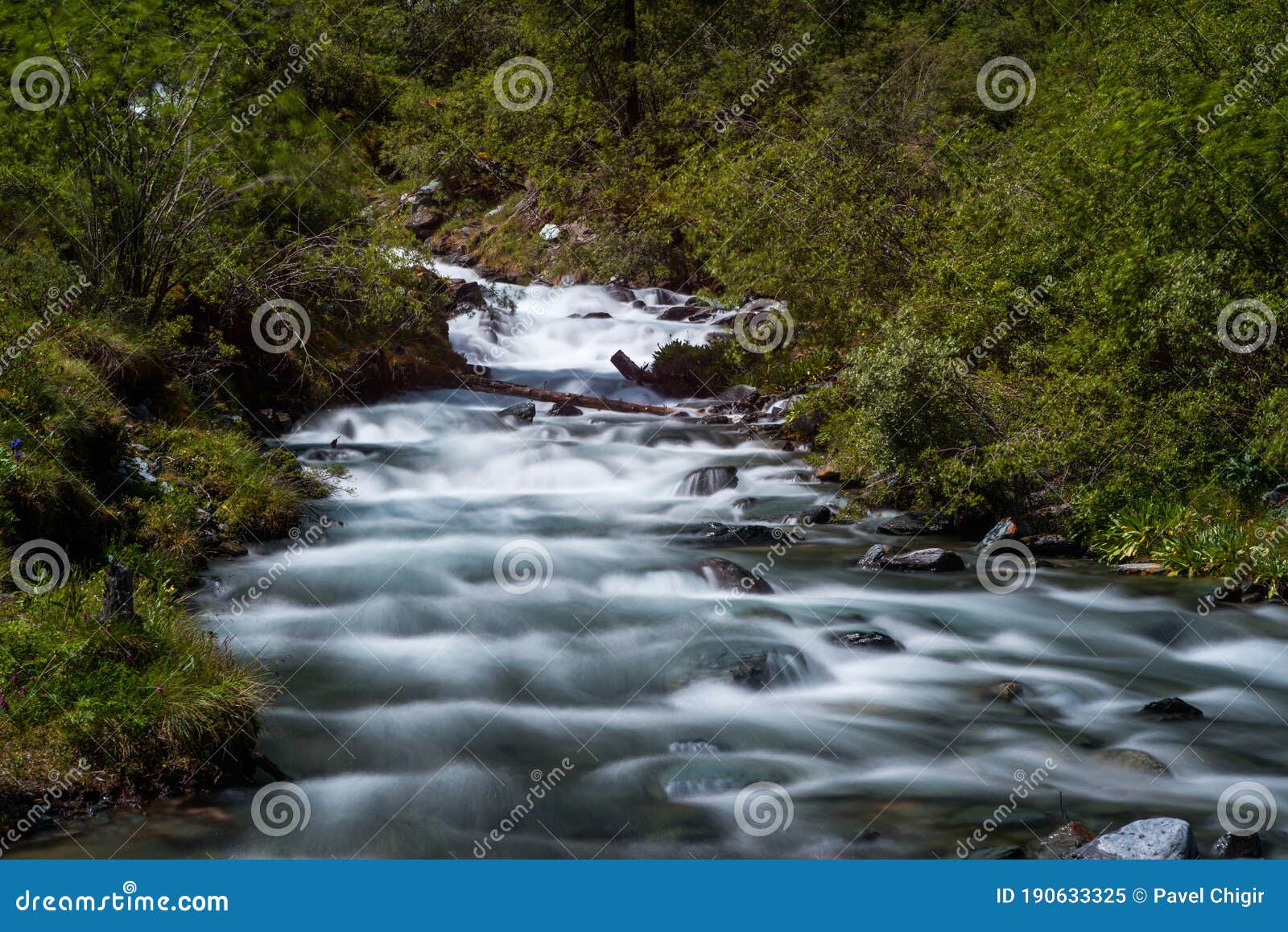 Waterfall-water Runs Rapidly Over Huge Stones and Logs Stock Image ...