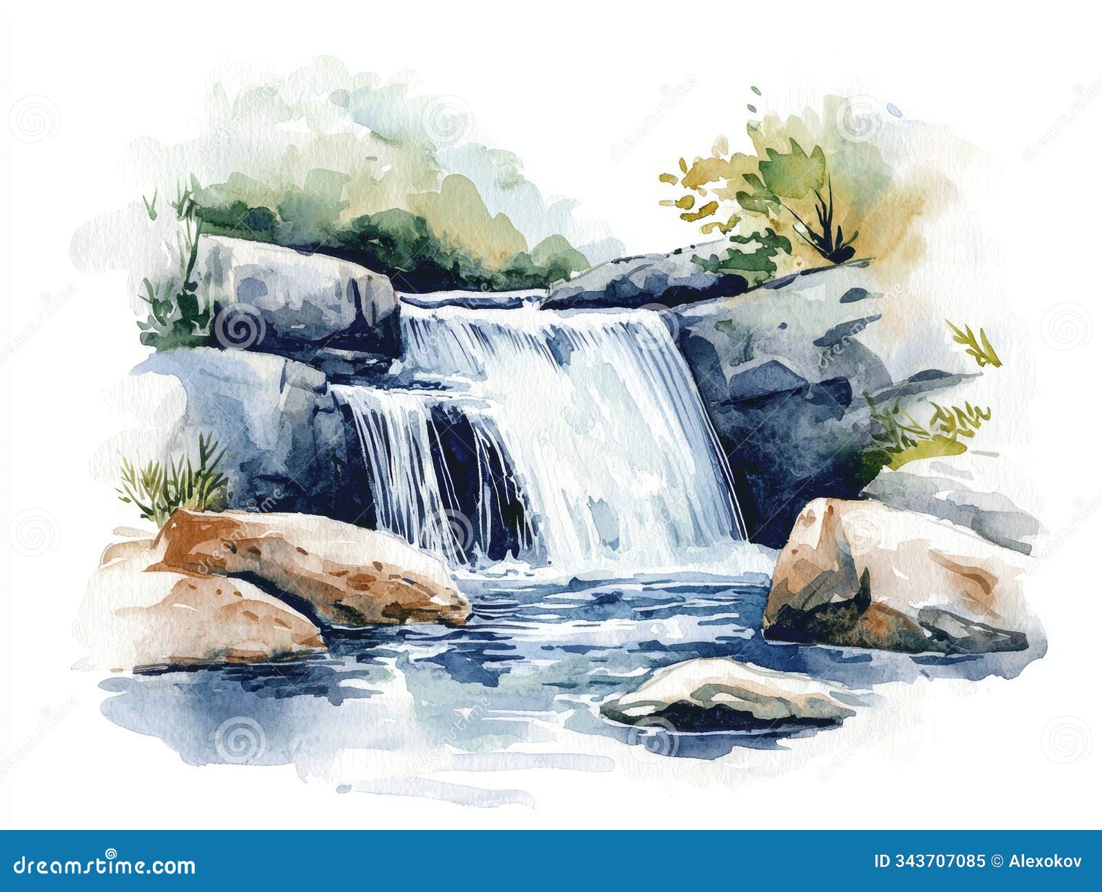 Waterfall Watercolor Painting Background Royalty-Free Stock Photo ...