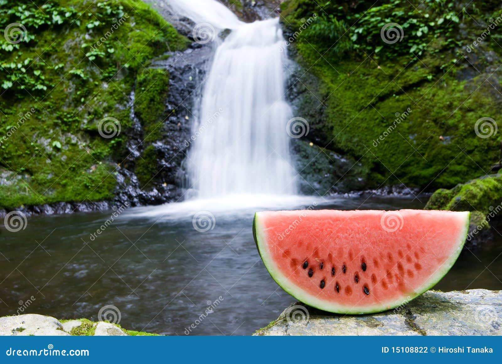 Waterfall and watermelon stock photo. Image of summer - 15108822
