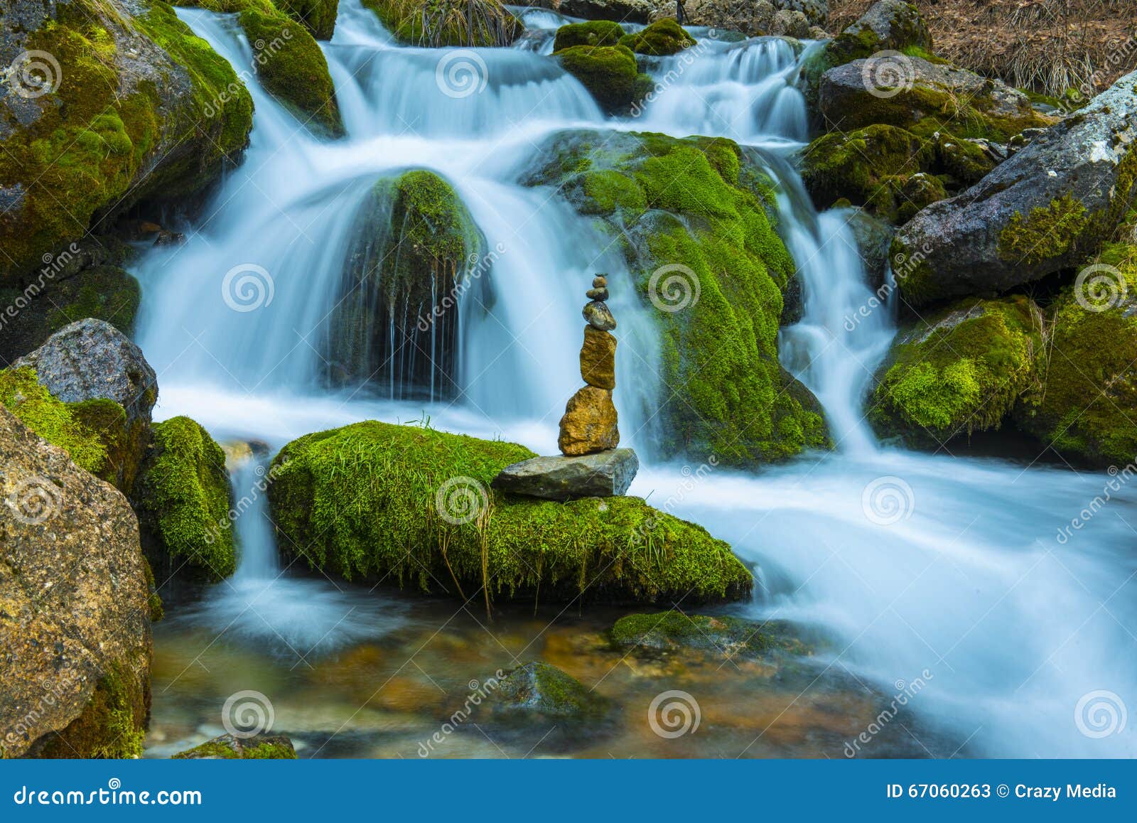 Waterfall Waters and Zen Stones Stock Image - Image of flow, green ...