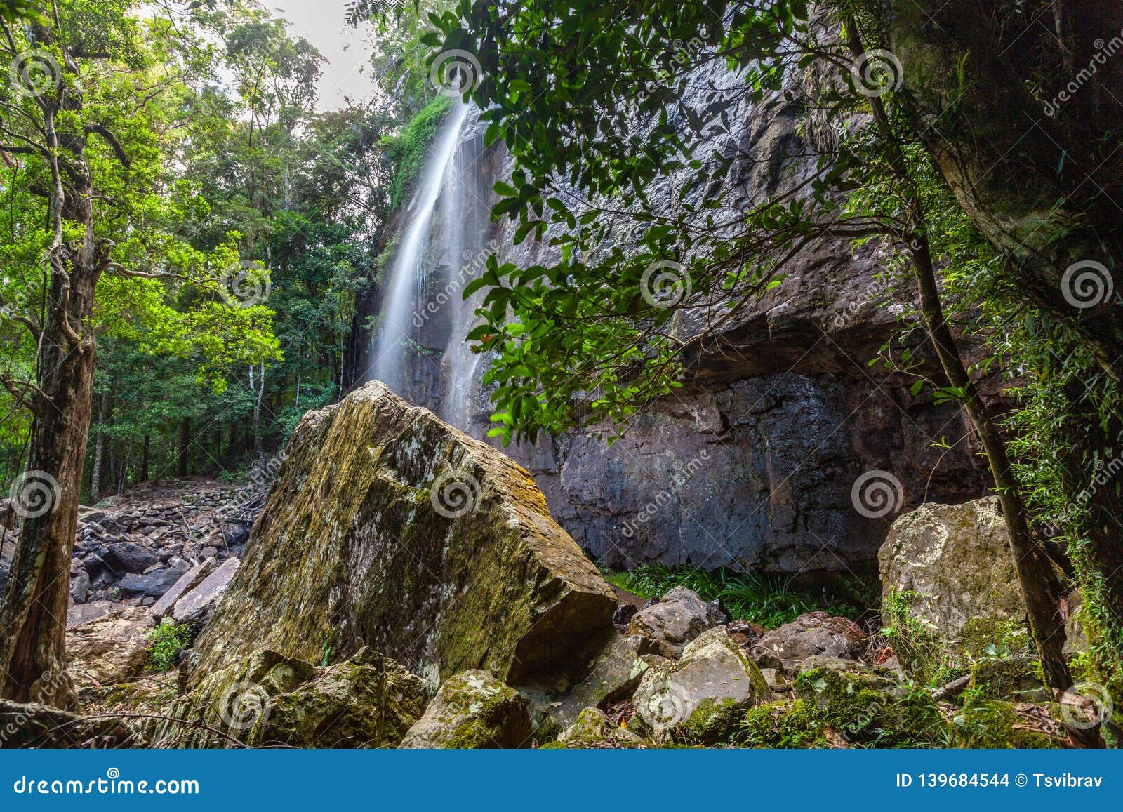 Waterfall and Wet Rocks in the Jungle. Stock Photo - Image of area ...