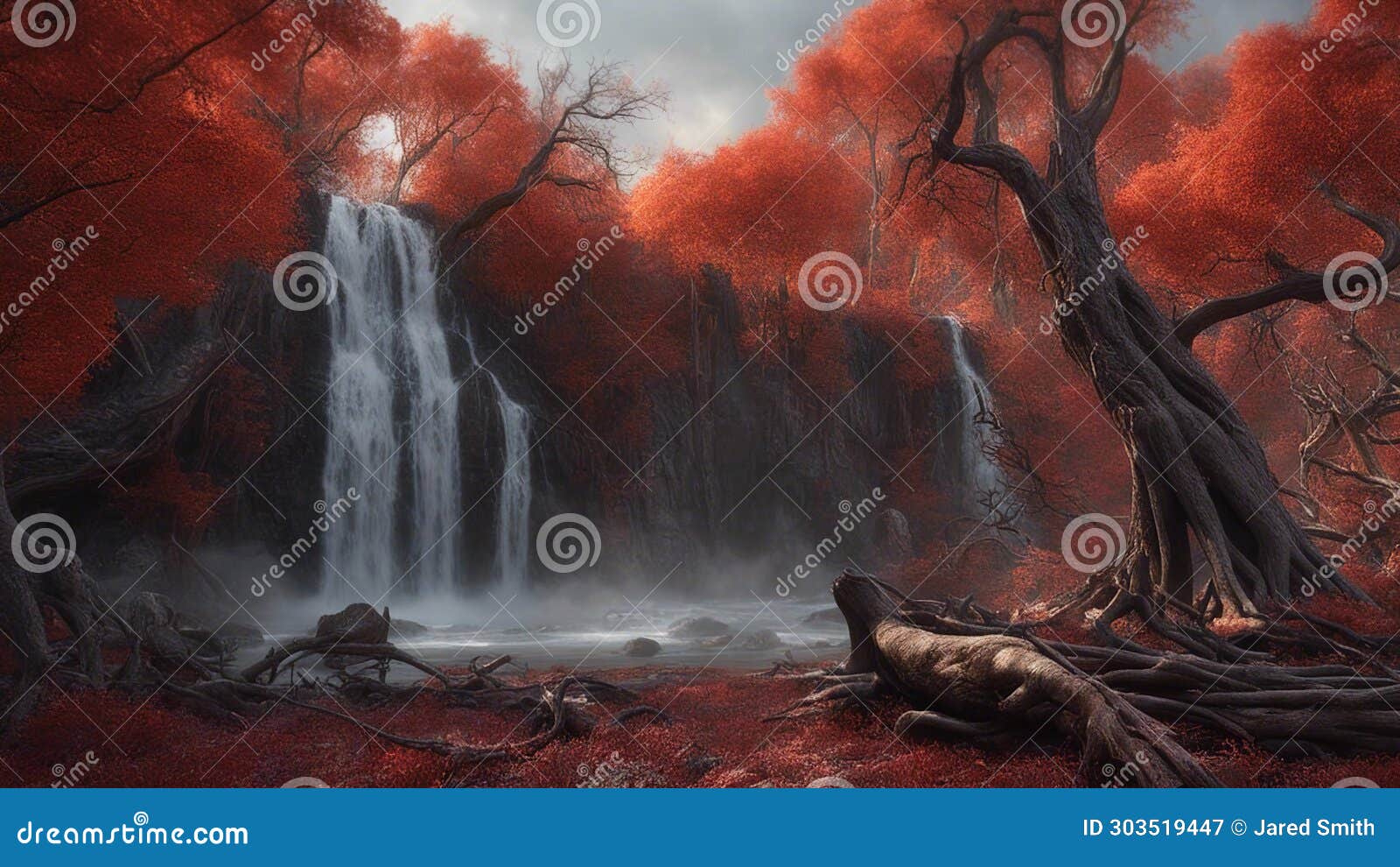 Waterfall in the Woods Horror Waterfall with a Landscape of Dead Trees ...