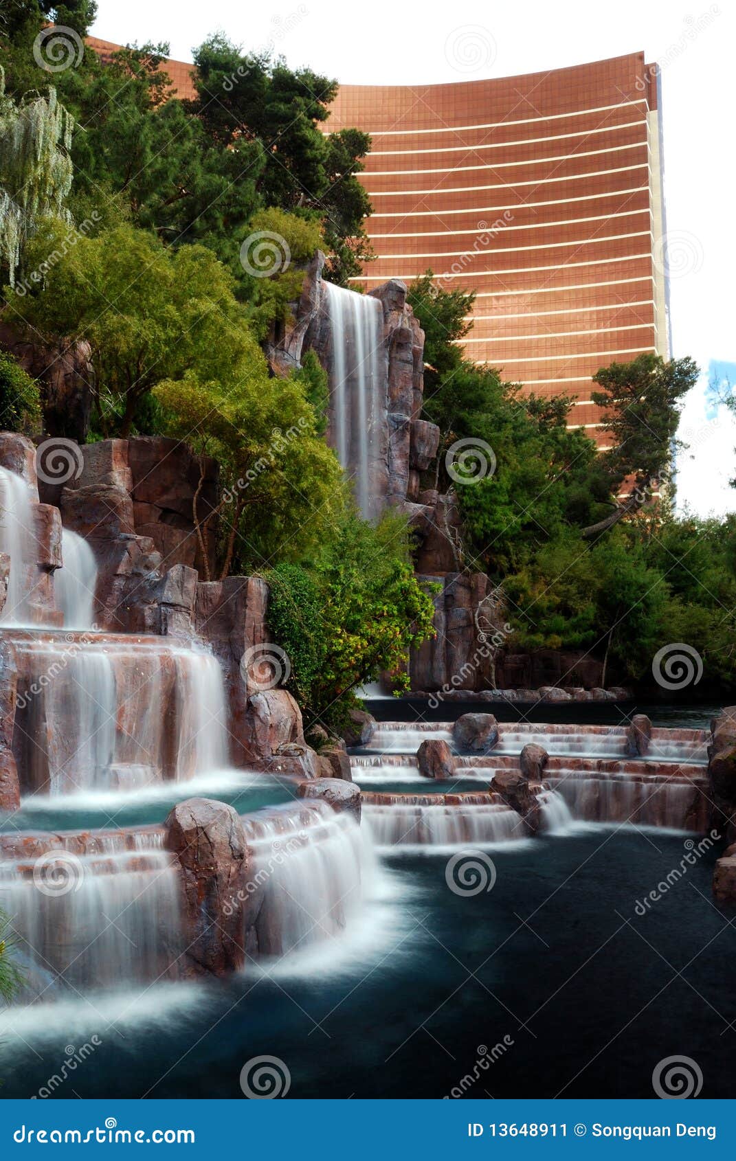 Waterfall and Wynn Hotel, Las Vegas Editorial Photo - Image of ...