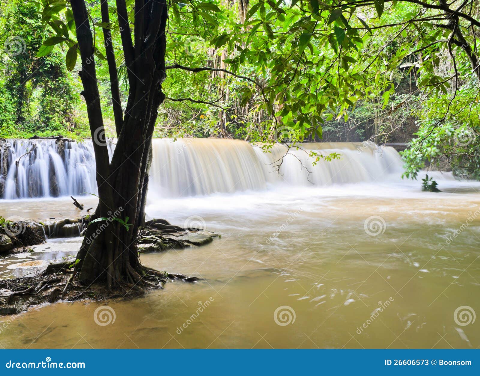Waterfall in yellow stream stock image. Image of outdoor - 26606573