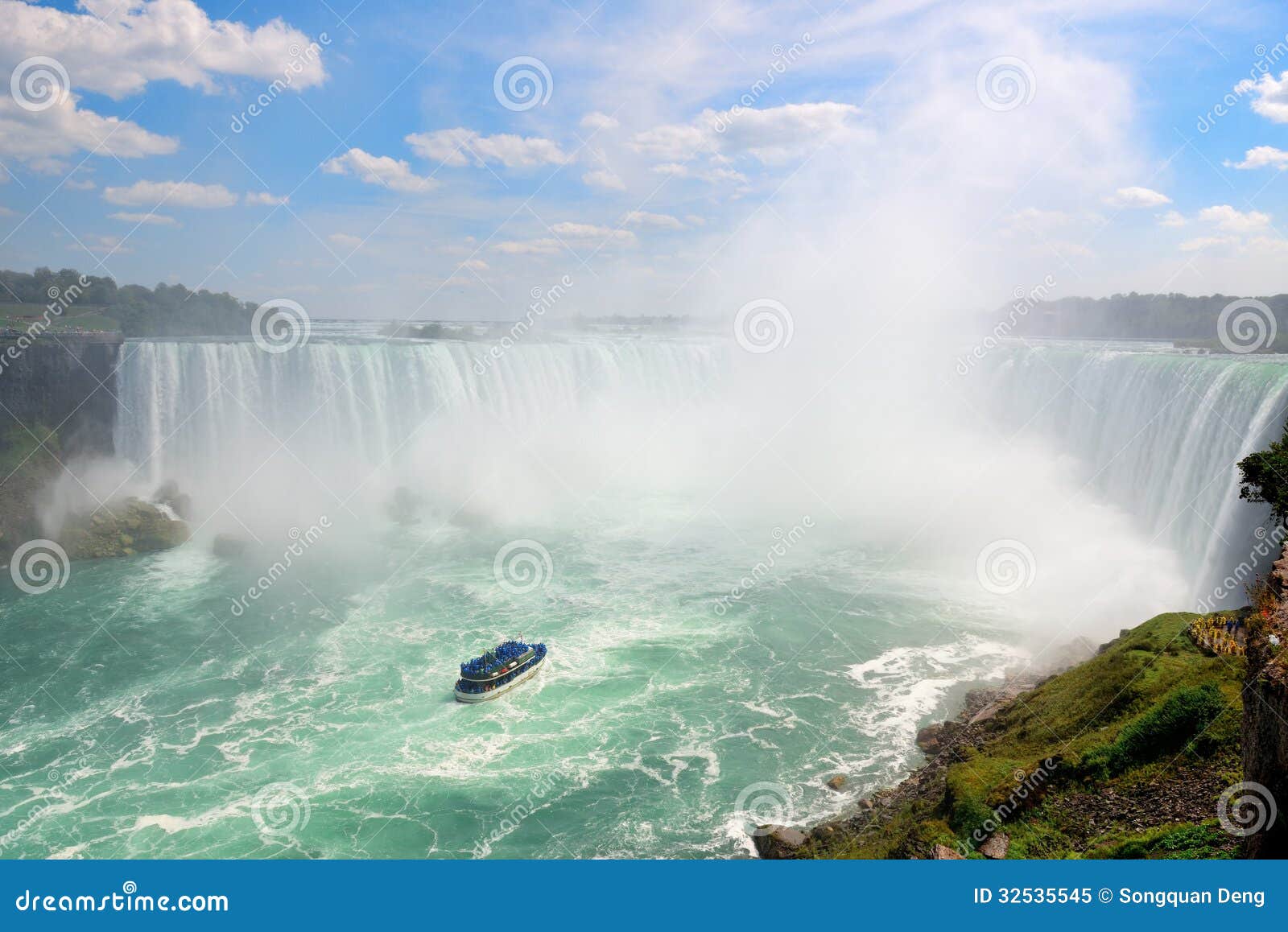 Waterfalls and boat stock image. Image of nature, landscape - 32535545