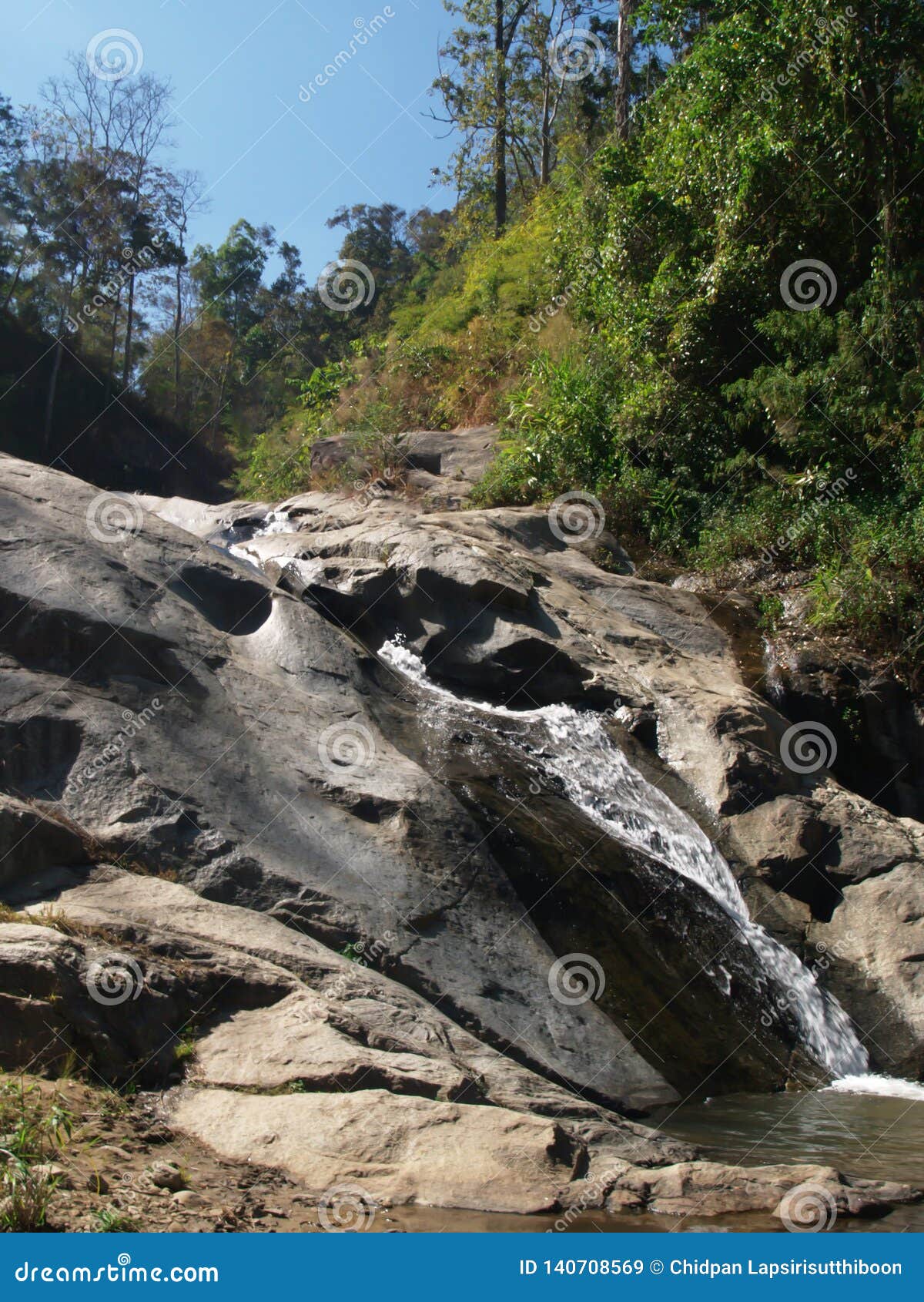 Waterfalls Flow from High Rocks To Streams and Lush Forests Stock Image ...