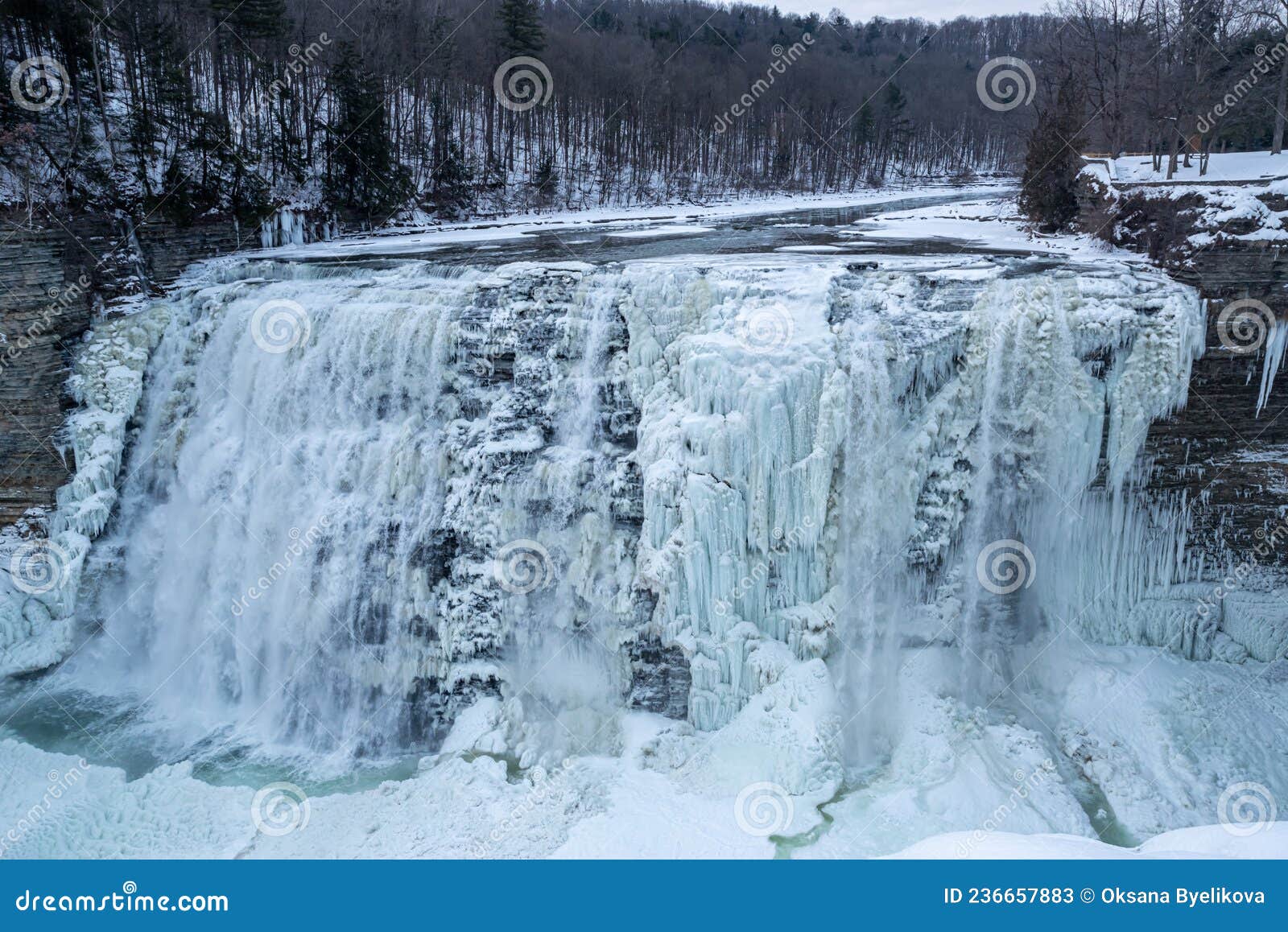 Waterfalls in Letchworth State Park View during Winter. USA Stock Image ...