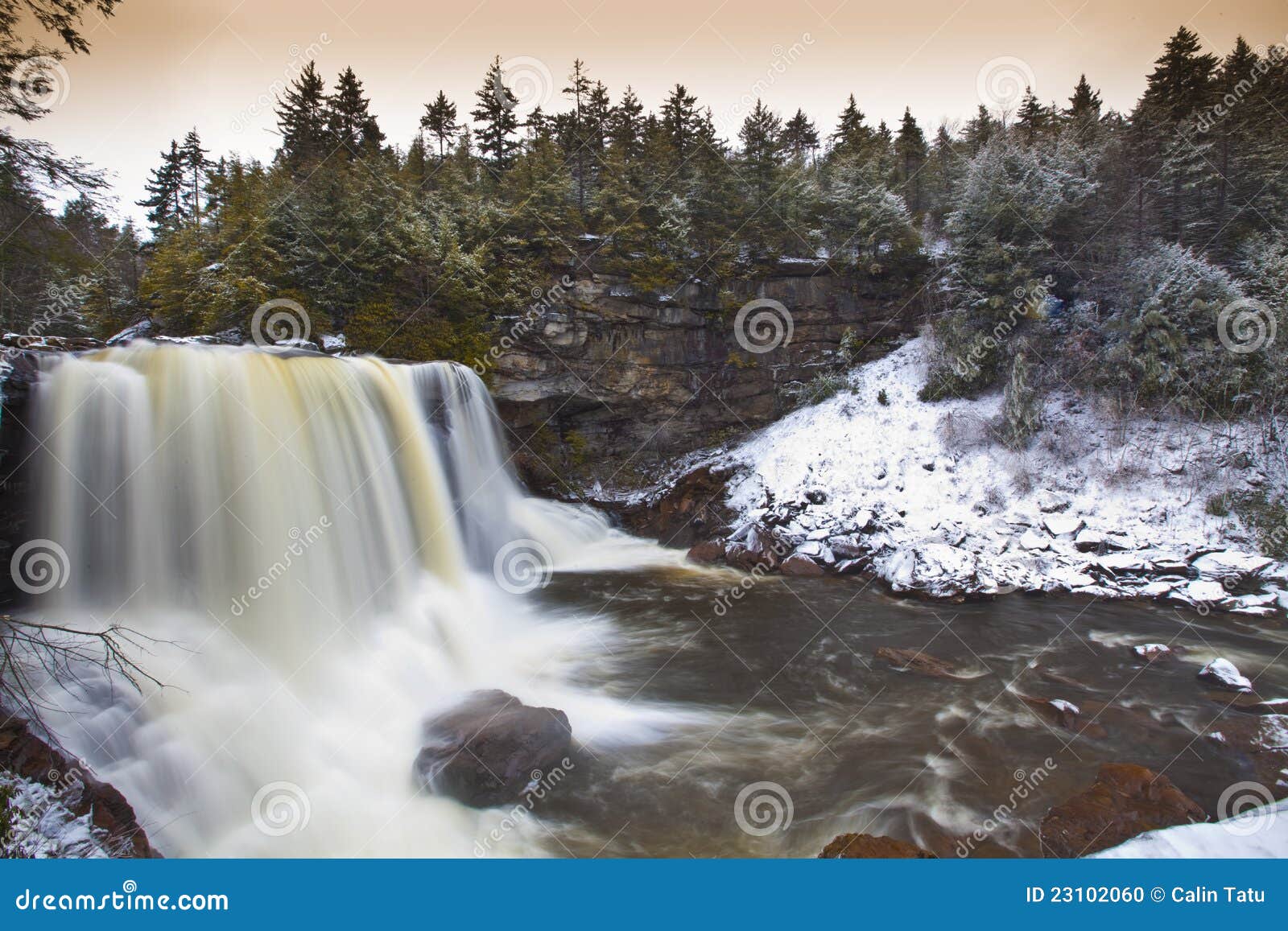 Waterfalls in the Mountains in Winter Stock Photo - Image of hemlock ...