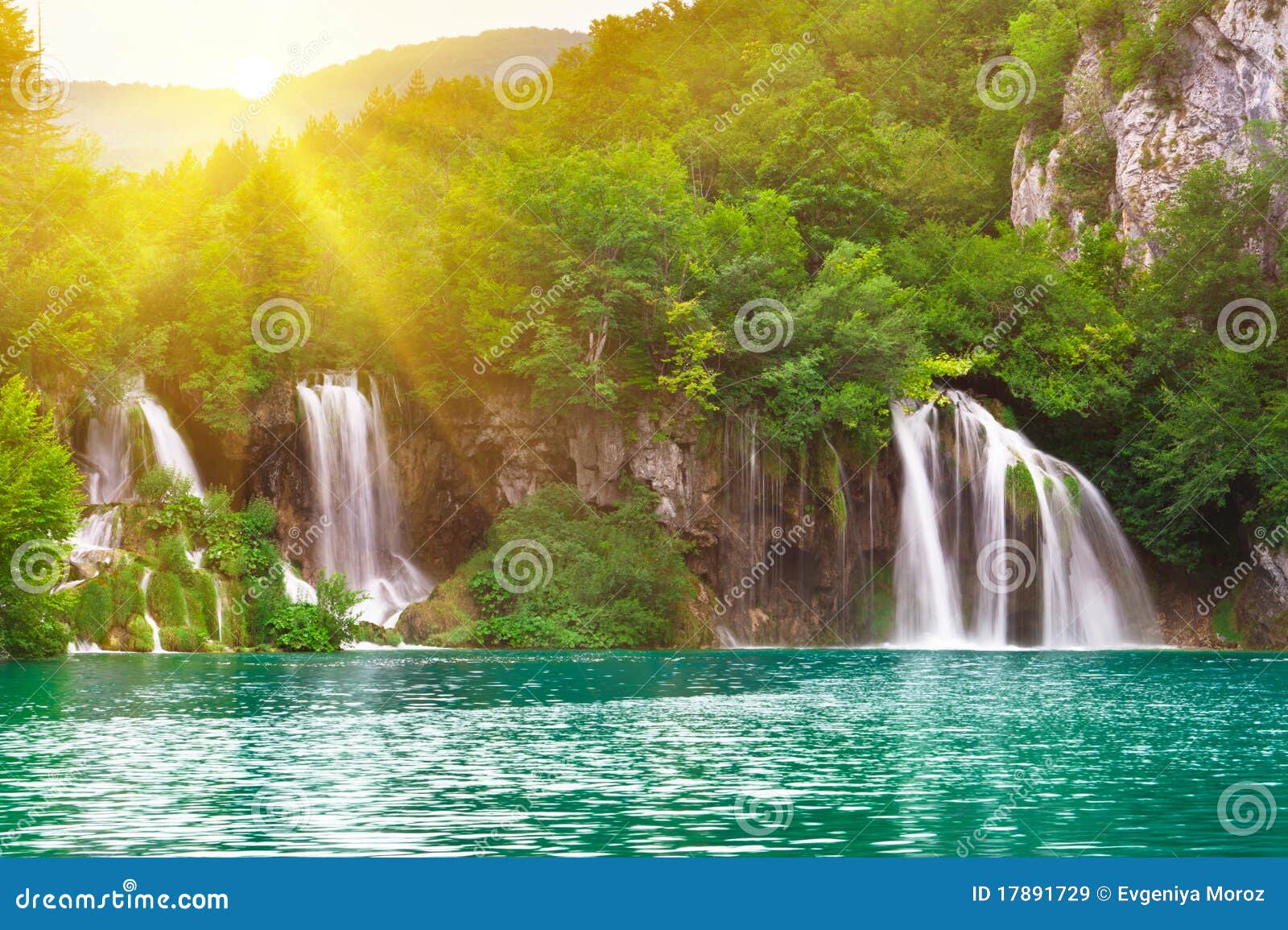 Waterfalls in National Park in Sun Rays Stock Image - Image of ...