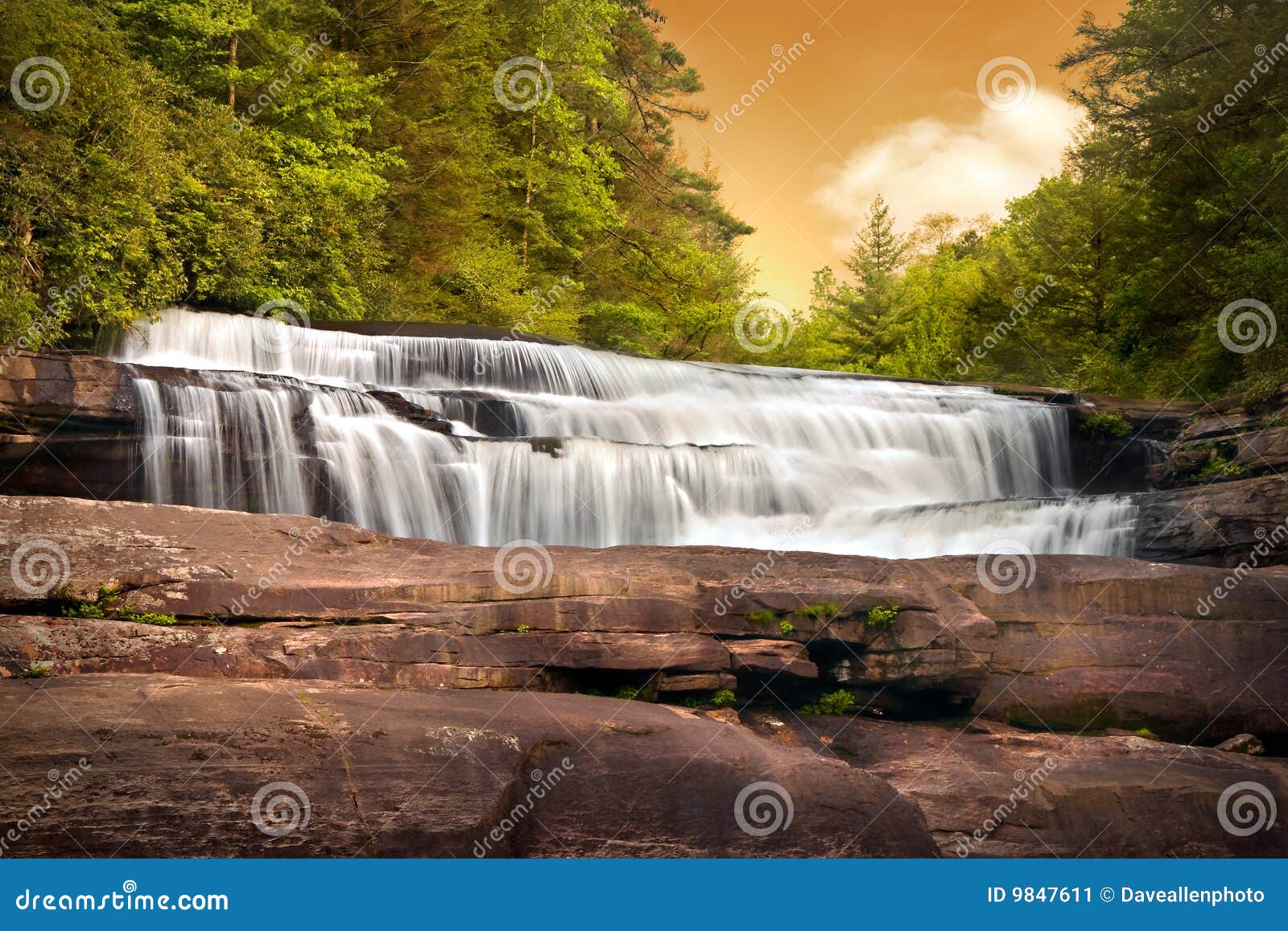 Waterfalls Nature Landscape in Mountains Sunset Stock Image - Image of ...